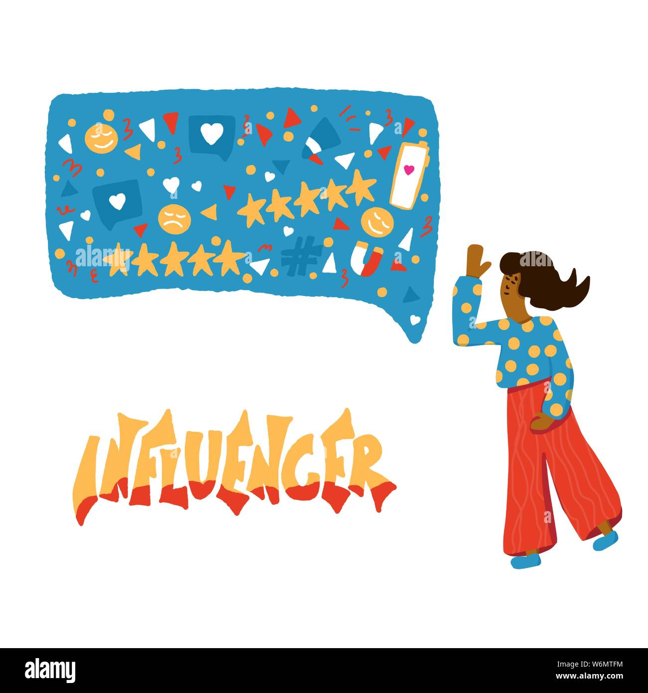 Influencer concept. Stylized word with speech bubble and young woman ...