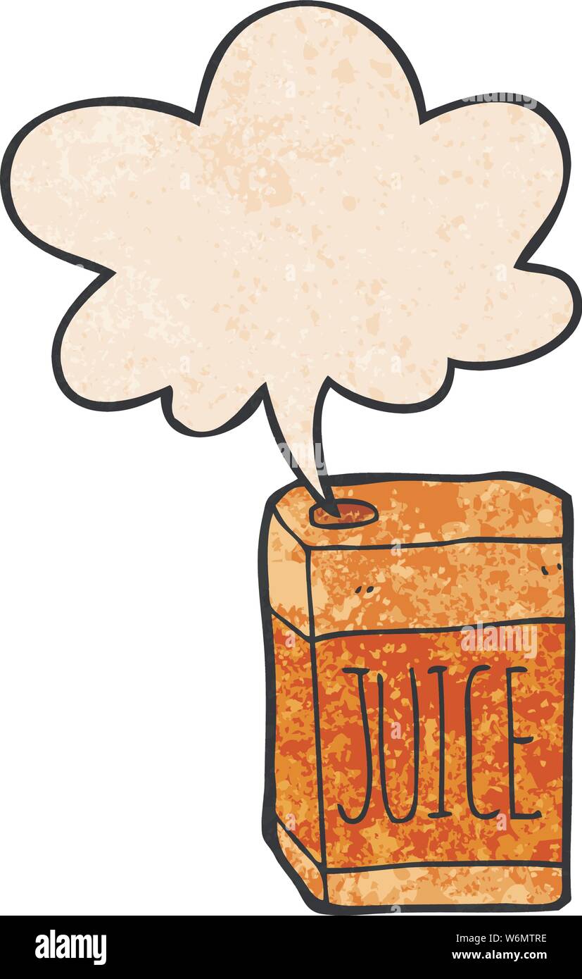 cartoon juice box with speech bubble in retro texture style Stock ...