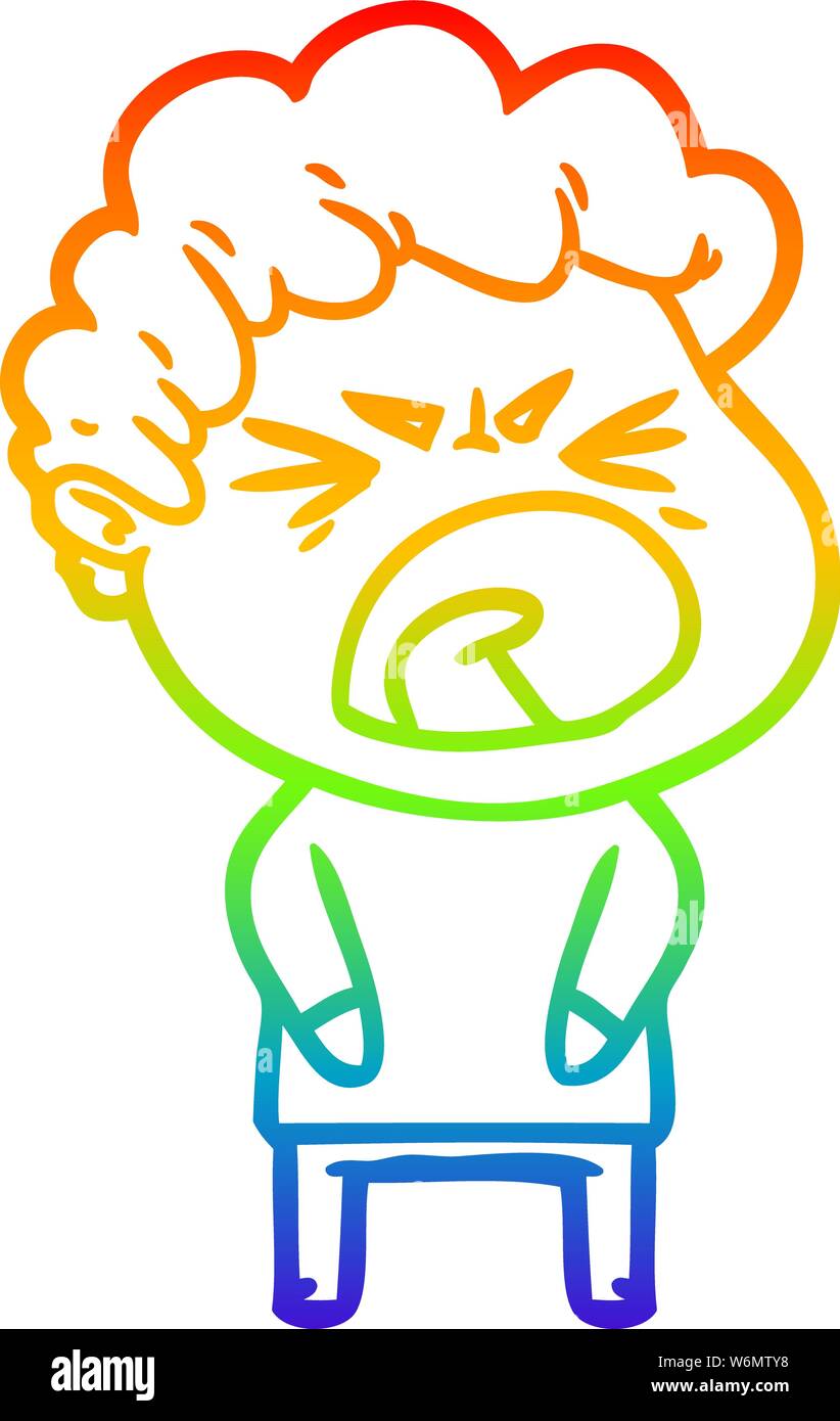 rainbow gradient line drawing of a cartoon furious man Stock Vector ...