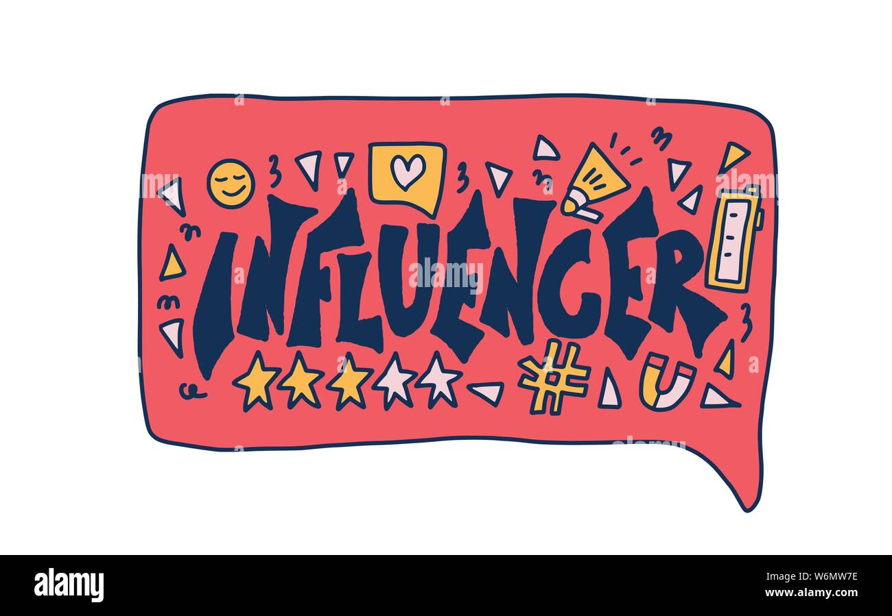 Influencer concept in doodle style. Hand drawn lettering with ...