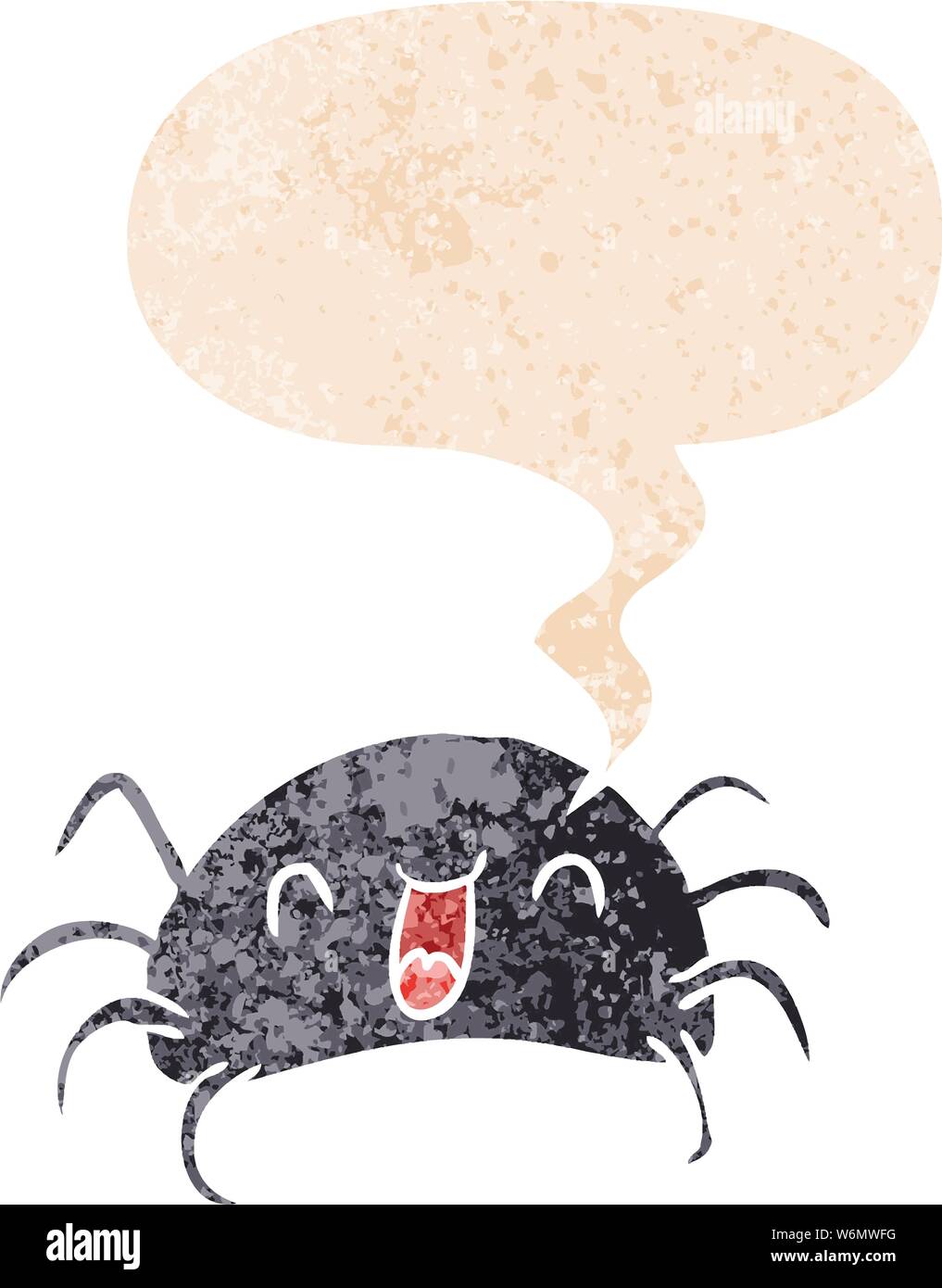 cartoon spider with speech bubble in grunge distressed retro textured ...