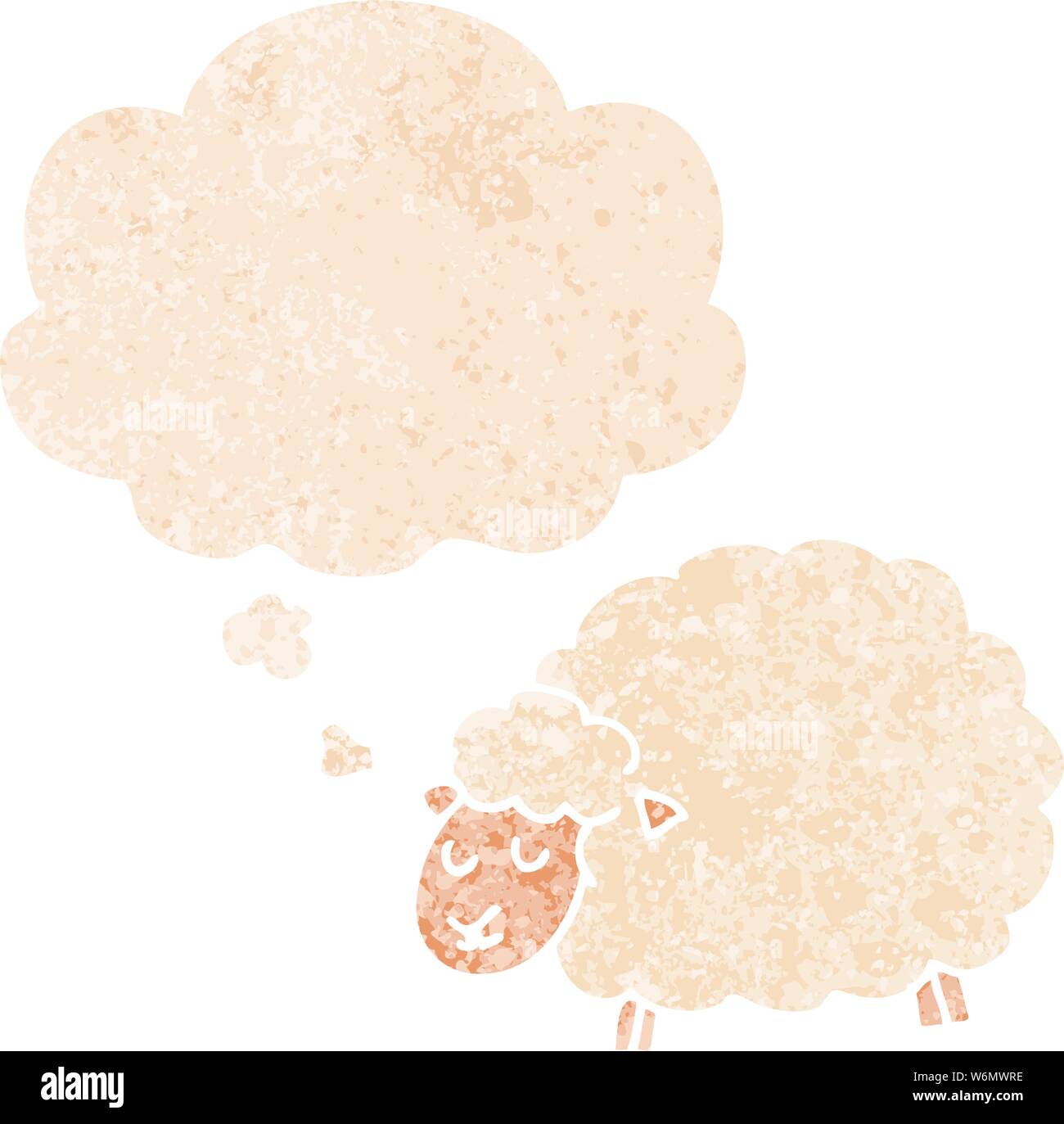 cartoon sheep with thought bubble in grunge distressed retro textured ...
