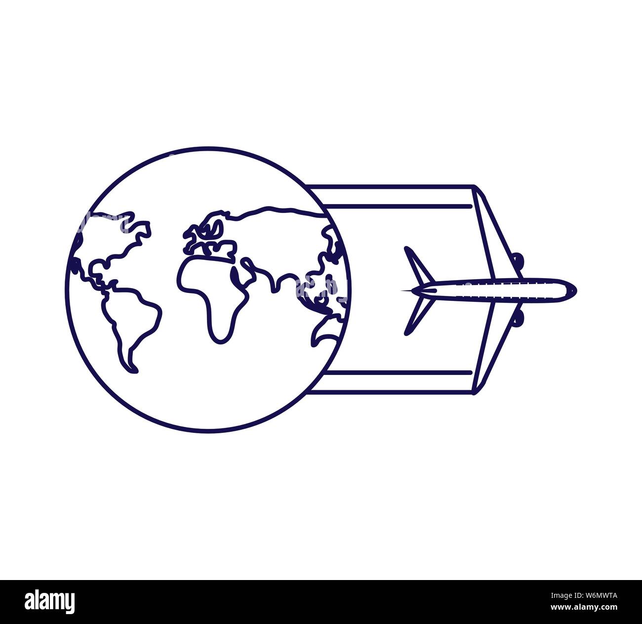 airplane flying with world planet vector illustration design Stock ...