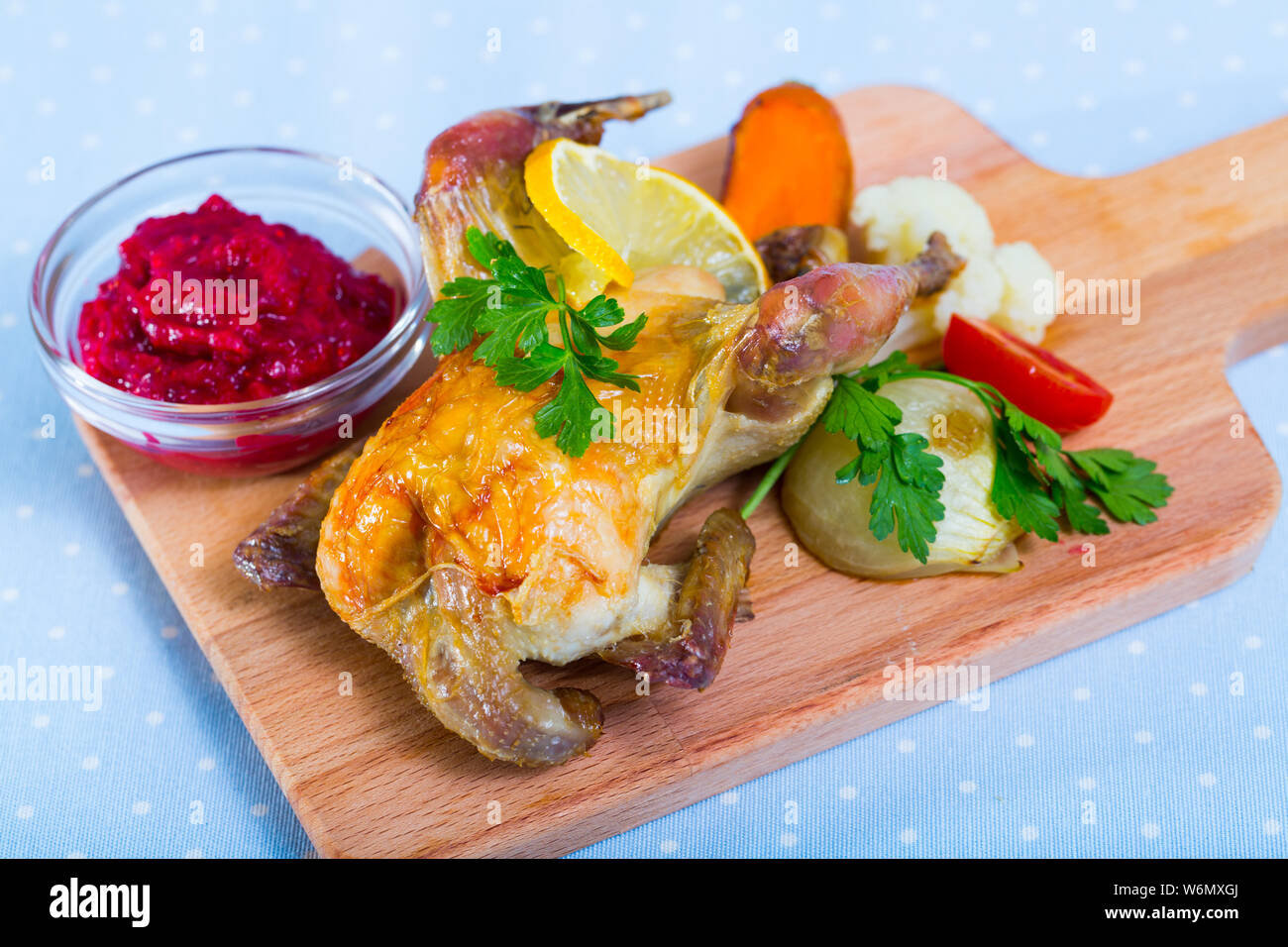 Image of baked in oven game dish with cranberry sauce and grilled ...