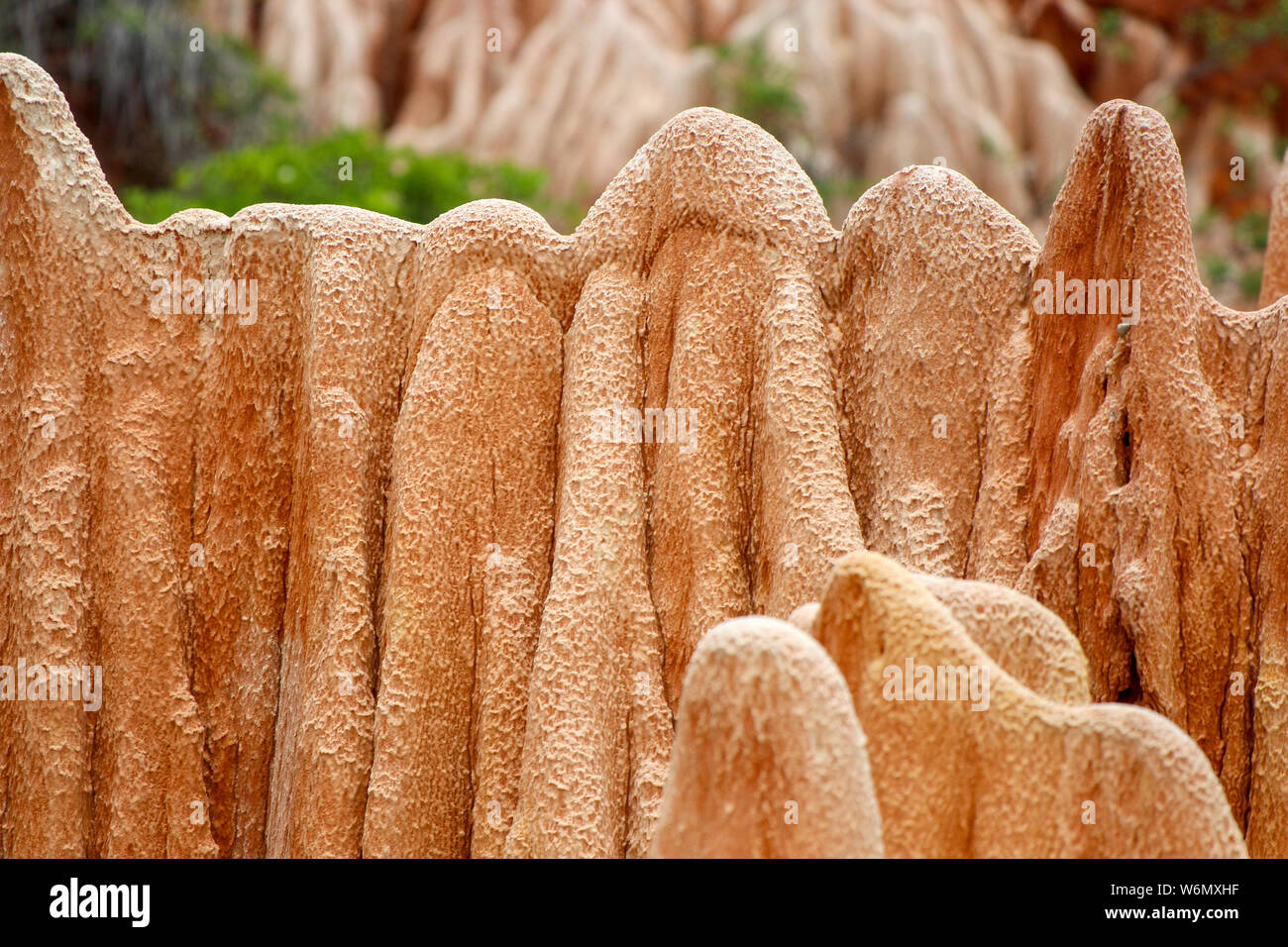 Red sandstone formations and needles (Tsingys) in Tsingy Rouge Park in ...