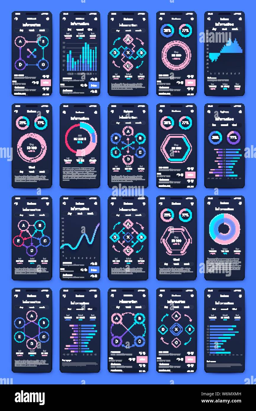 Vector graphics set mobile infographics. Template for creating mobile applications, workflow ...