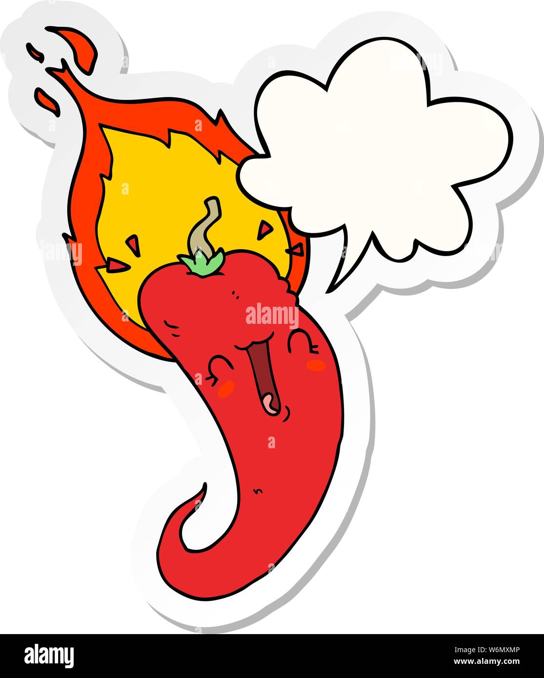 cartoon flaming hot chili pepper with speech bubble sticker Stock ...