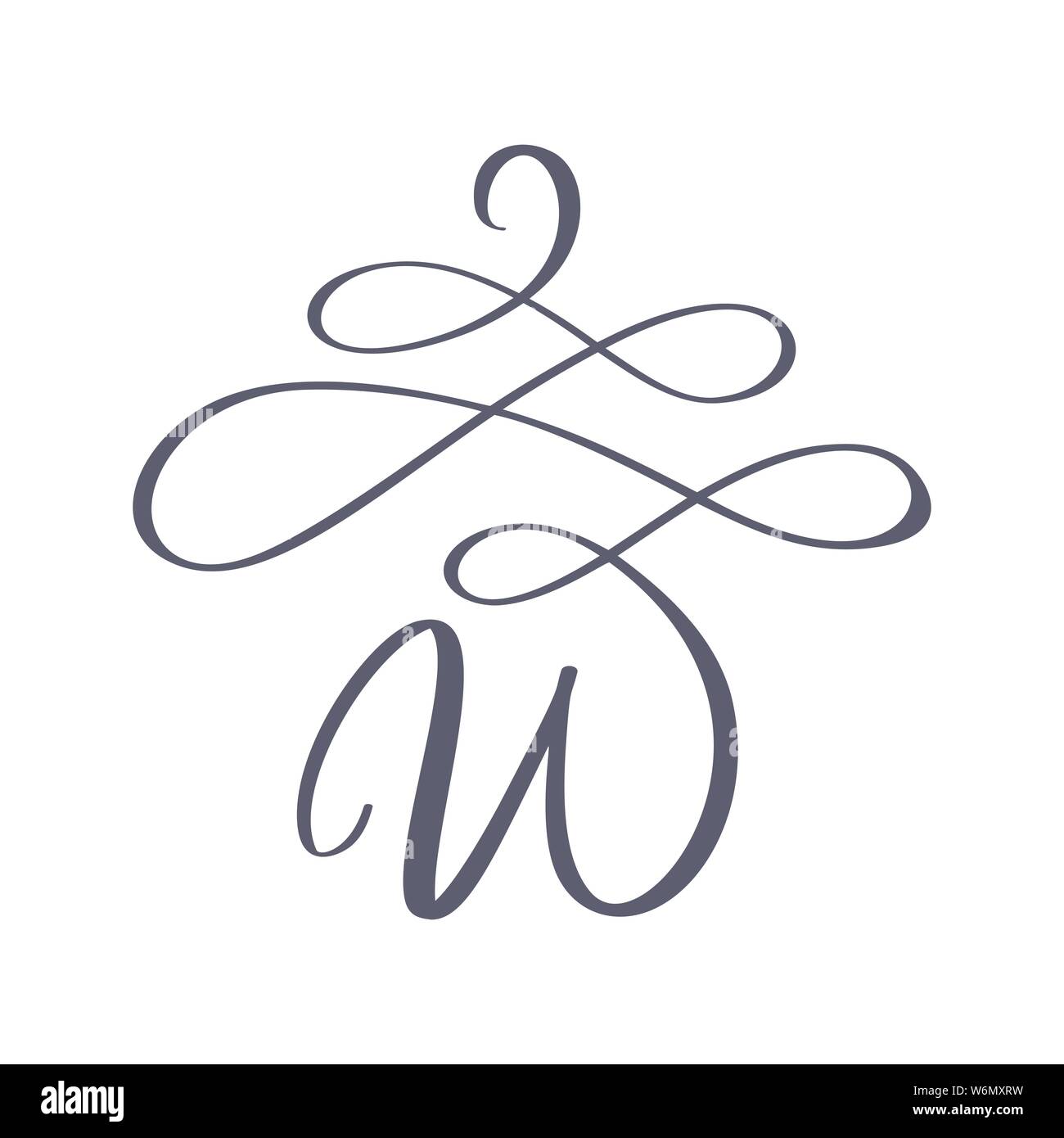Vector Hand Drawn calligraphic floral W monogram or logo. Uppercase ...