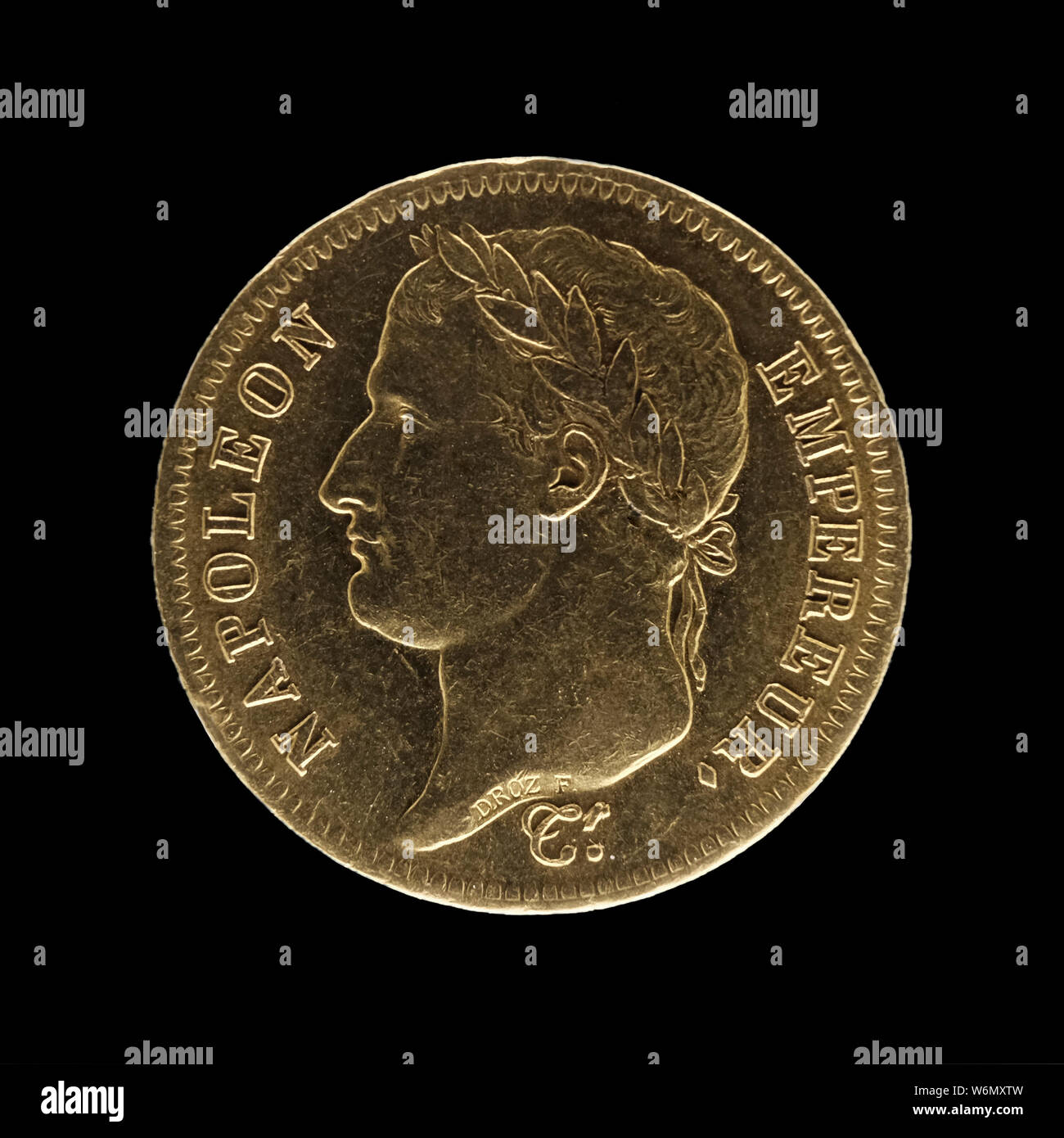 A 40-franc gold coin bearing portrait of Napoleon issued in 1812 during ...