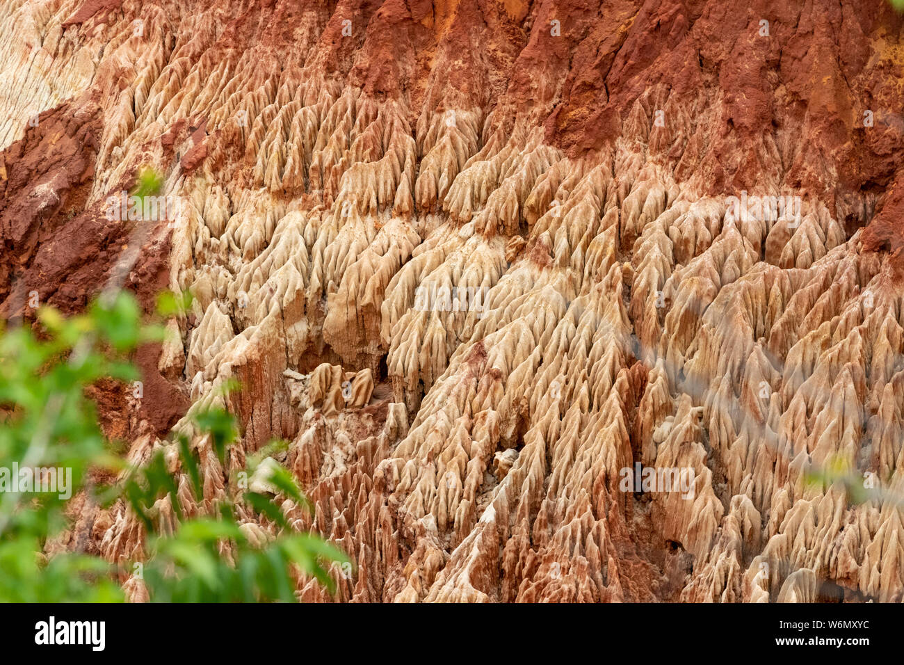 Red sandstone formations and needles (Tsingys) in Tsingy Rouge Park in ...