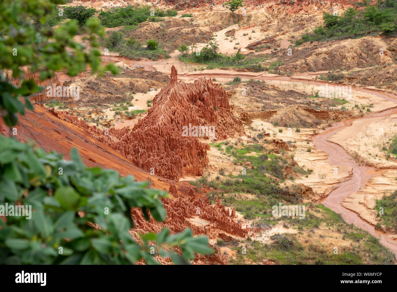 Red sandstone formations and needles (Tsingys) in Tsingy Rouge Park in ...