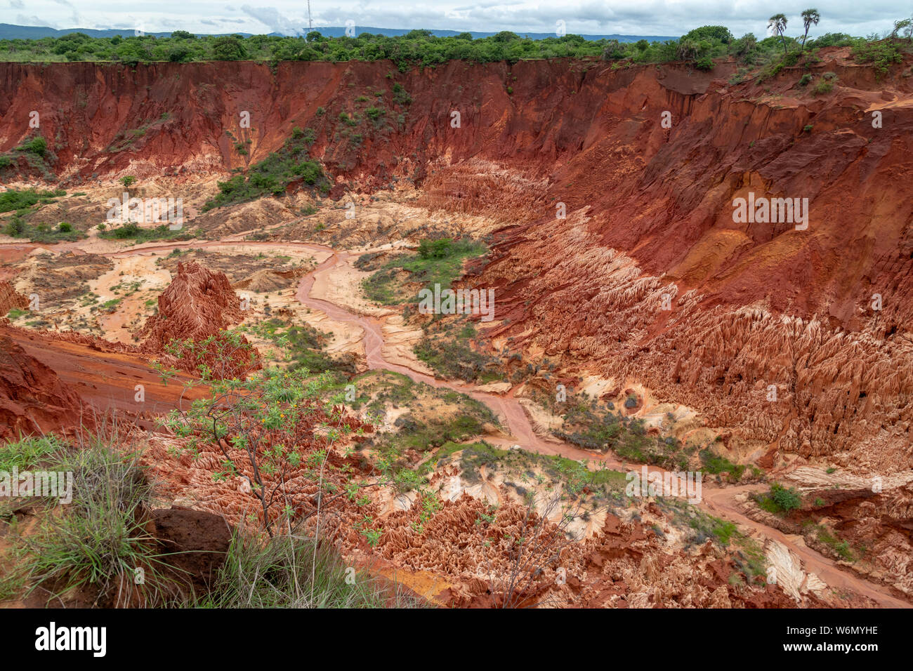 Red sandstone formations and needles (Tsingys) in Tsingy Rouge Park in ...
