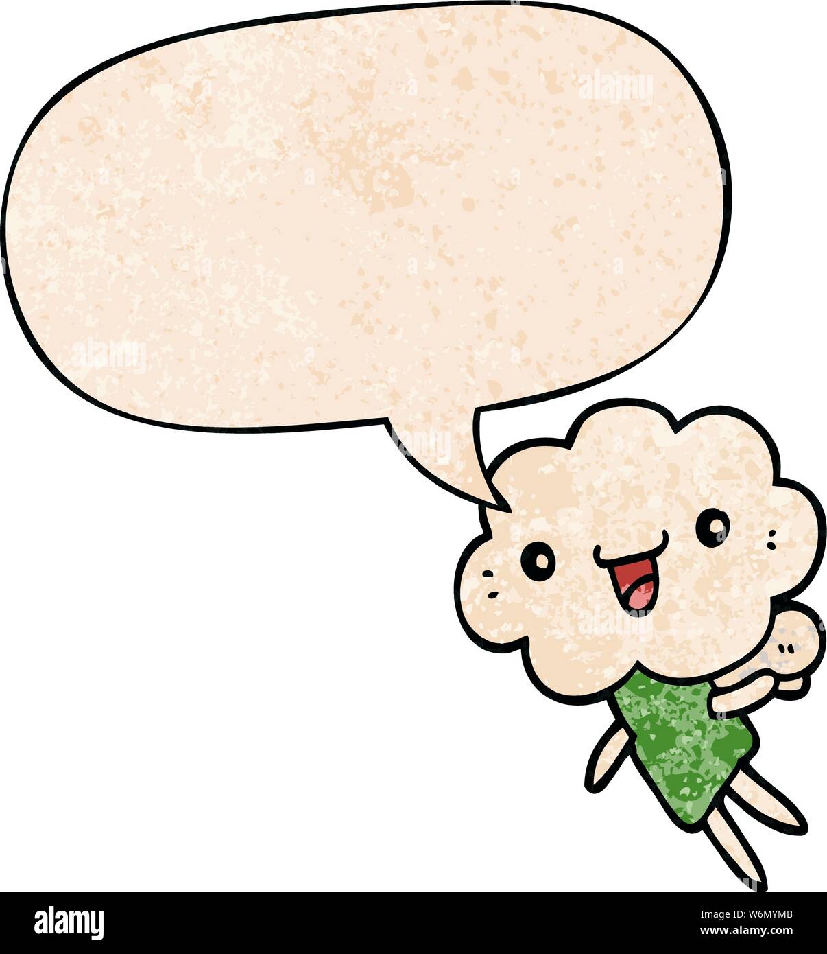 cartoon cloud head creature with speech bubble in retro texture style ...
