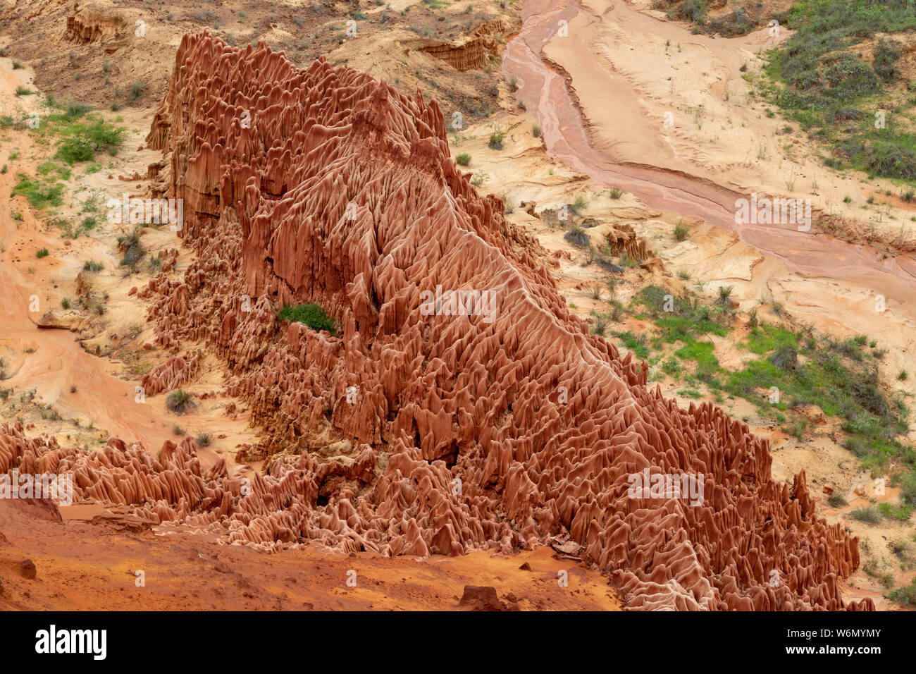 Red sandstone formations and needles (Tsingys) in Tsingy Rouge Park in ...