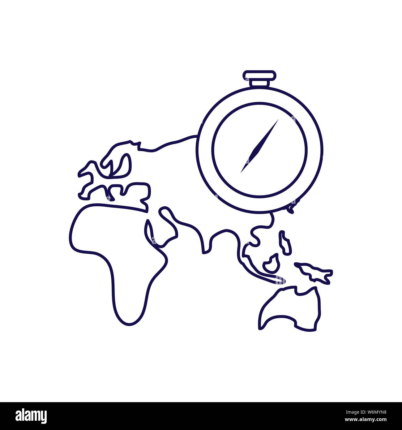 compass guide device with map continents vector illustration design ...