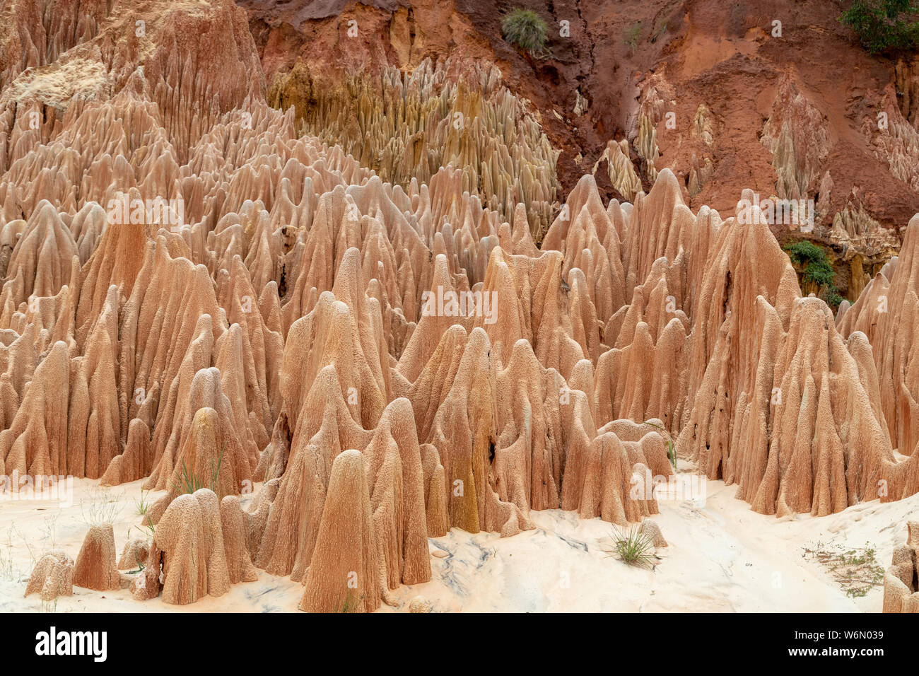 Red sandstone formations and needles (Tsingys) in Tsingy Rouge Park in ...