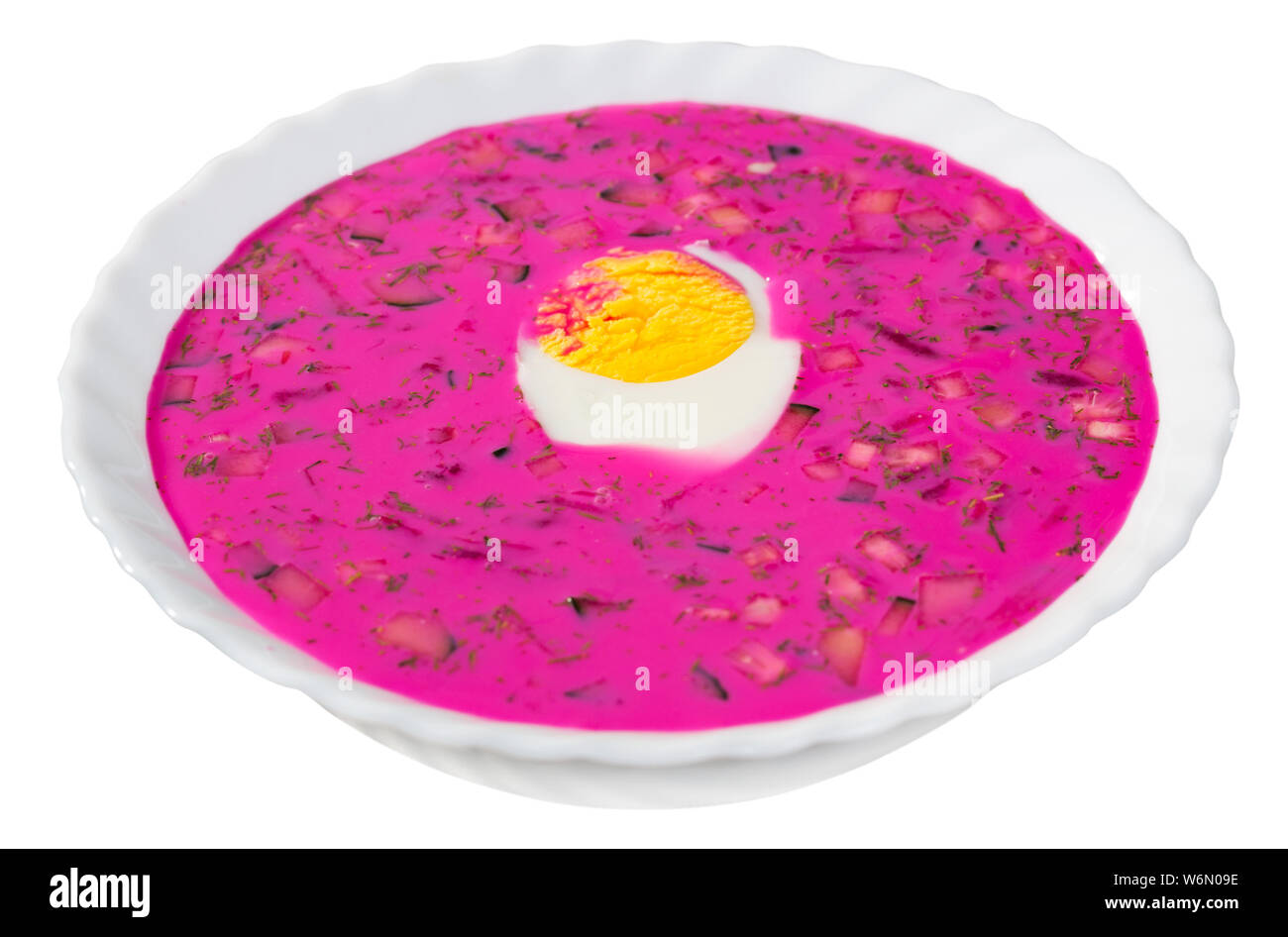 Traditional Belarusian cold vegetable soup Holodnik with beetroot, egg ...