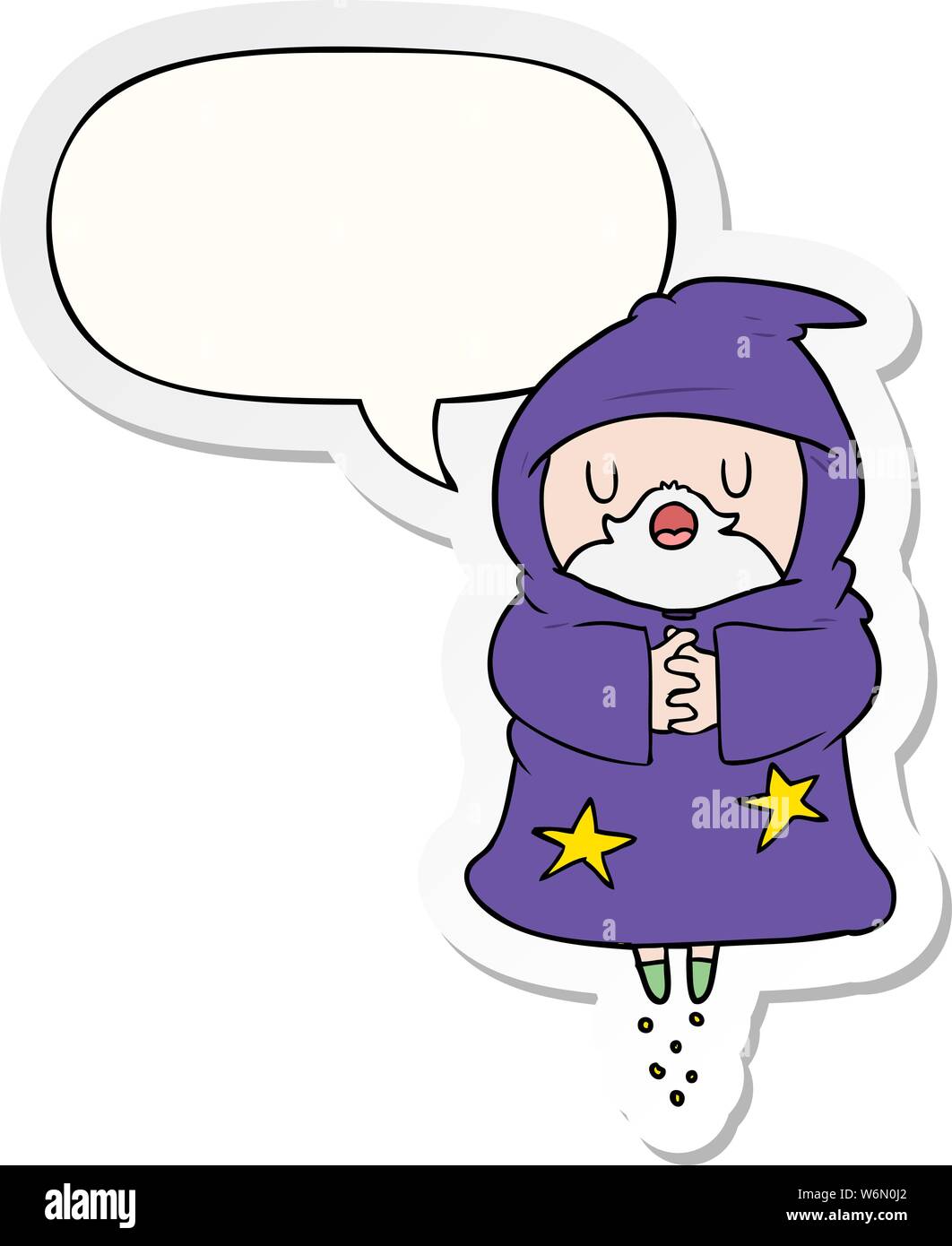 cartoon floating wizard with speech bubble sticker Stock Vector Image ...
