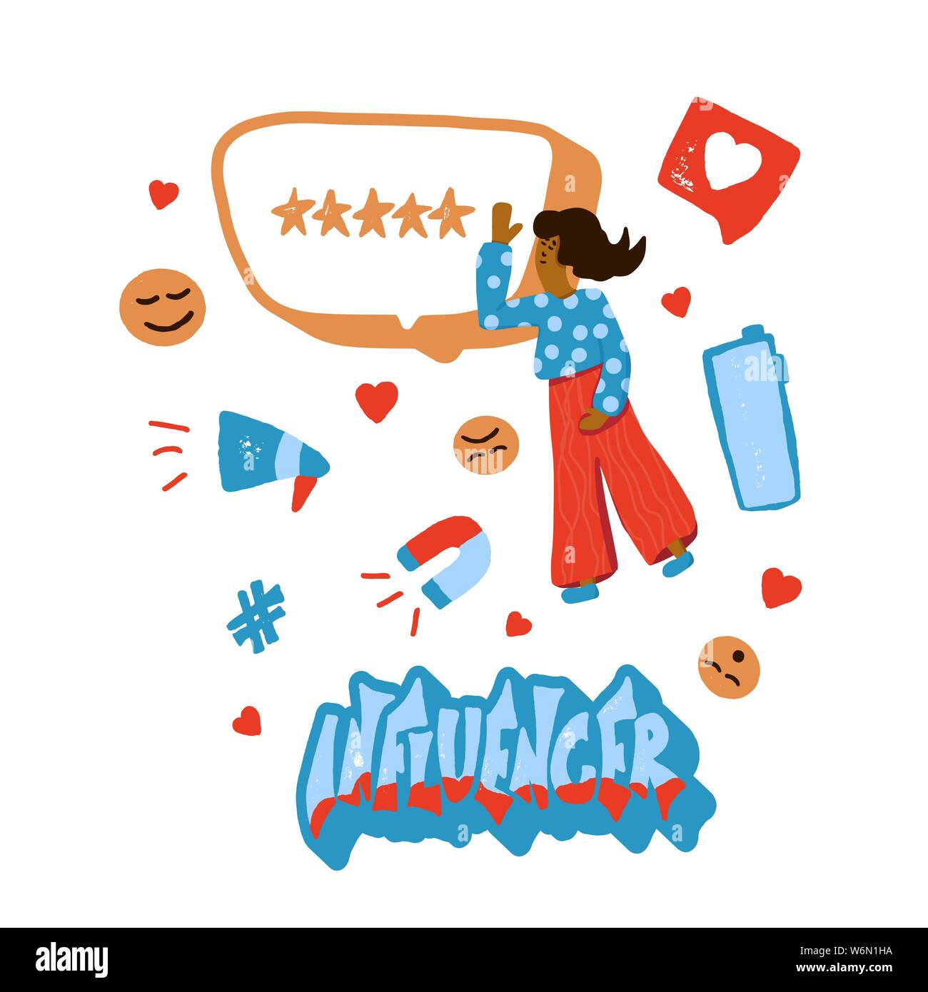 Influencer concept. Stylized lettering with speech bubble, bloggers ...