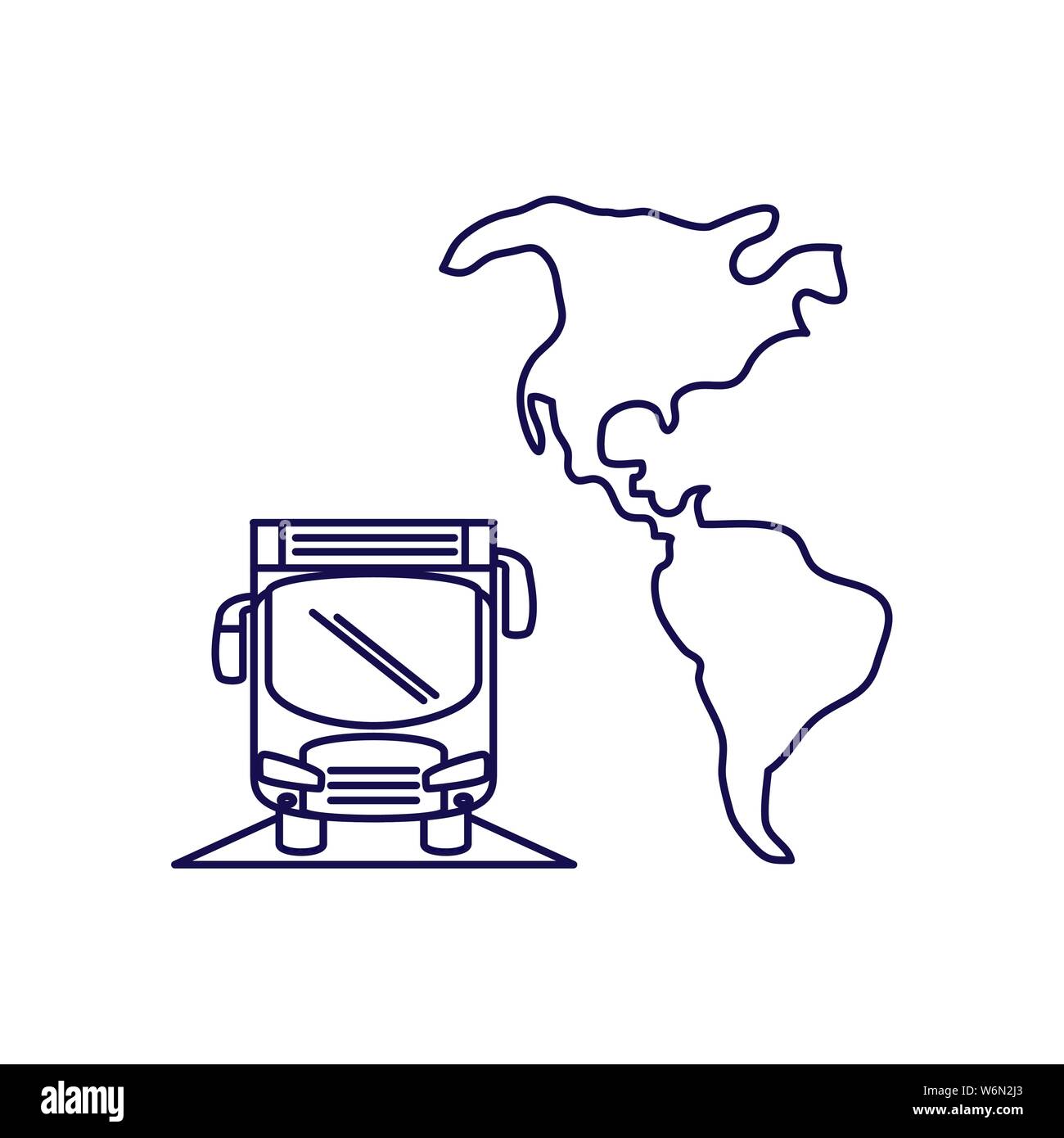 bus transport vehicle with continent american vector illustration ...
