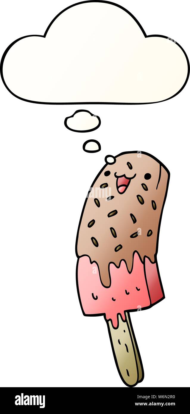 cute cartoon happy ice lolly with thought bubble in smooth gradient ...