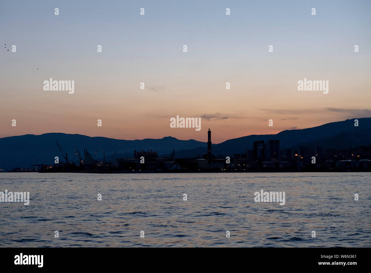 genoa lighthouse lanterna at night view Stock Photo - Alamy