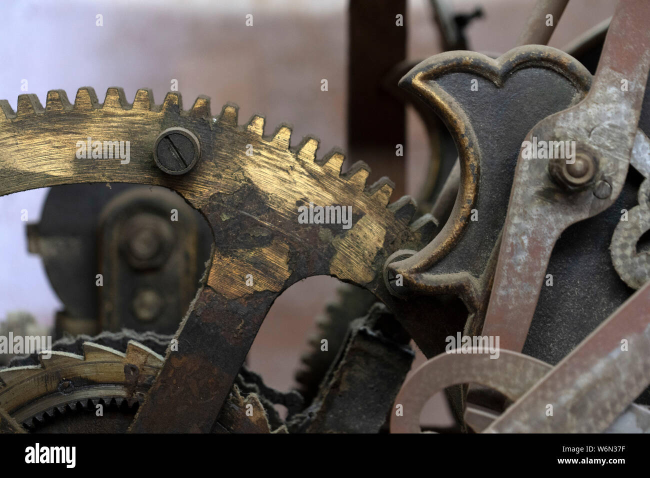 old ancient tower clock mechanism detail close up Stock Photo - Alamy