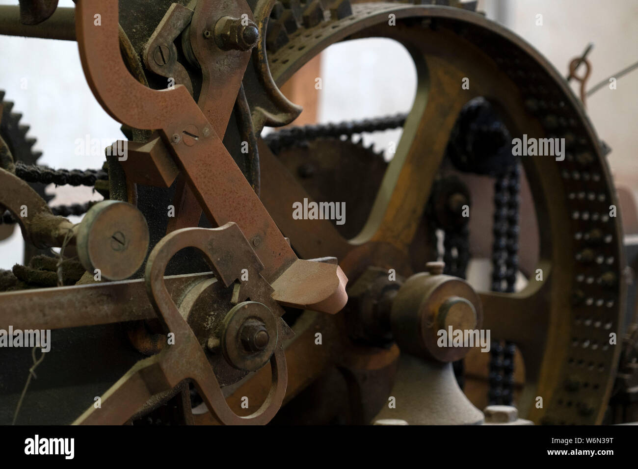 old ancient tower clock mechanism detail close up Stock Photo - Alamy
