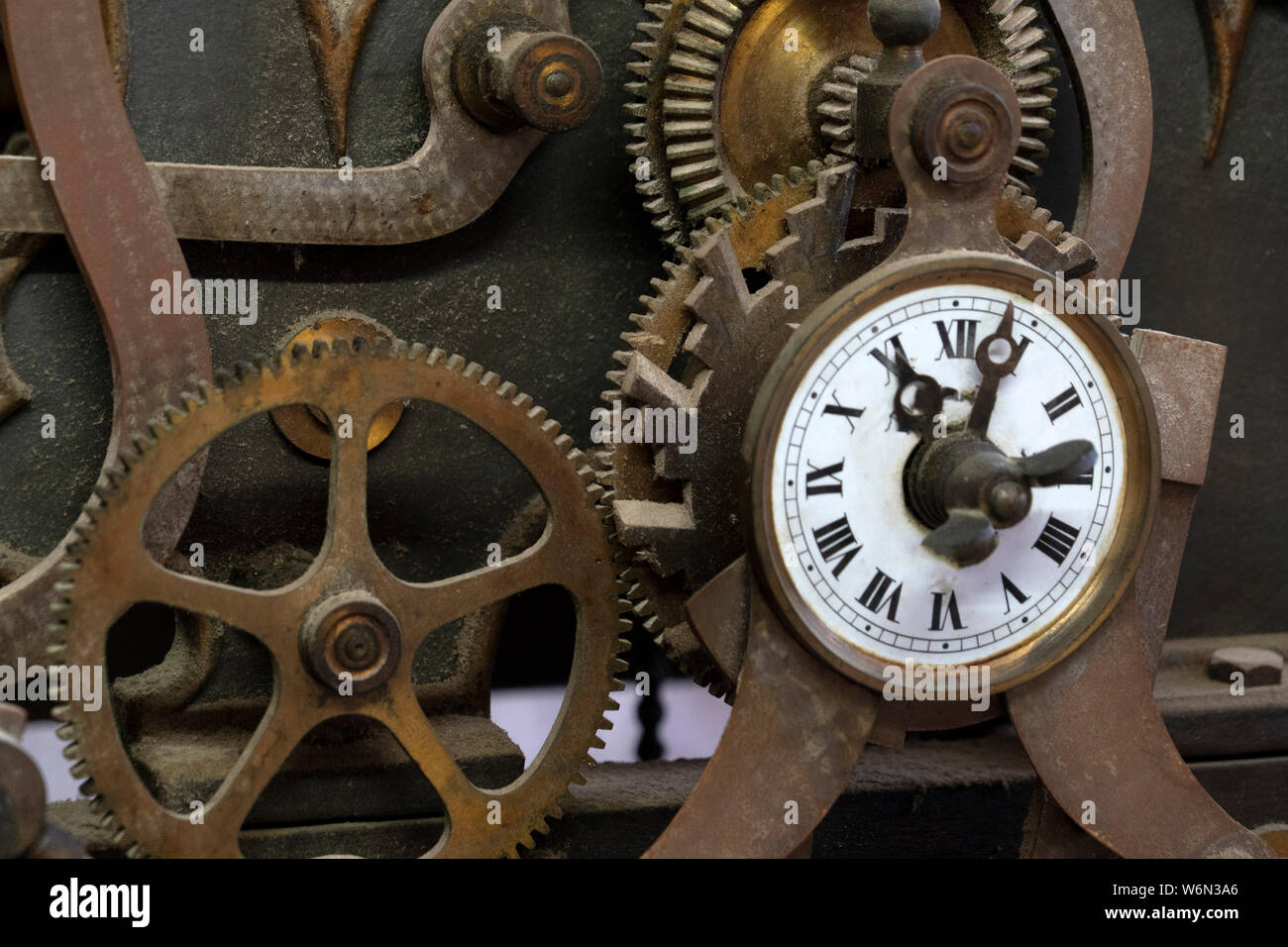 old ancient tower clock mechanism detail close up Stock Photo - Alamy