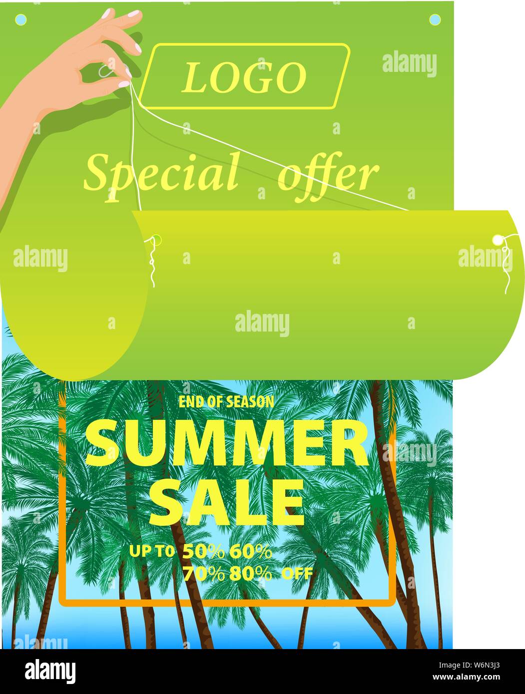 Vector drawing, image of bright advertising poster on a tropical ...