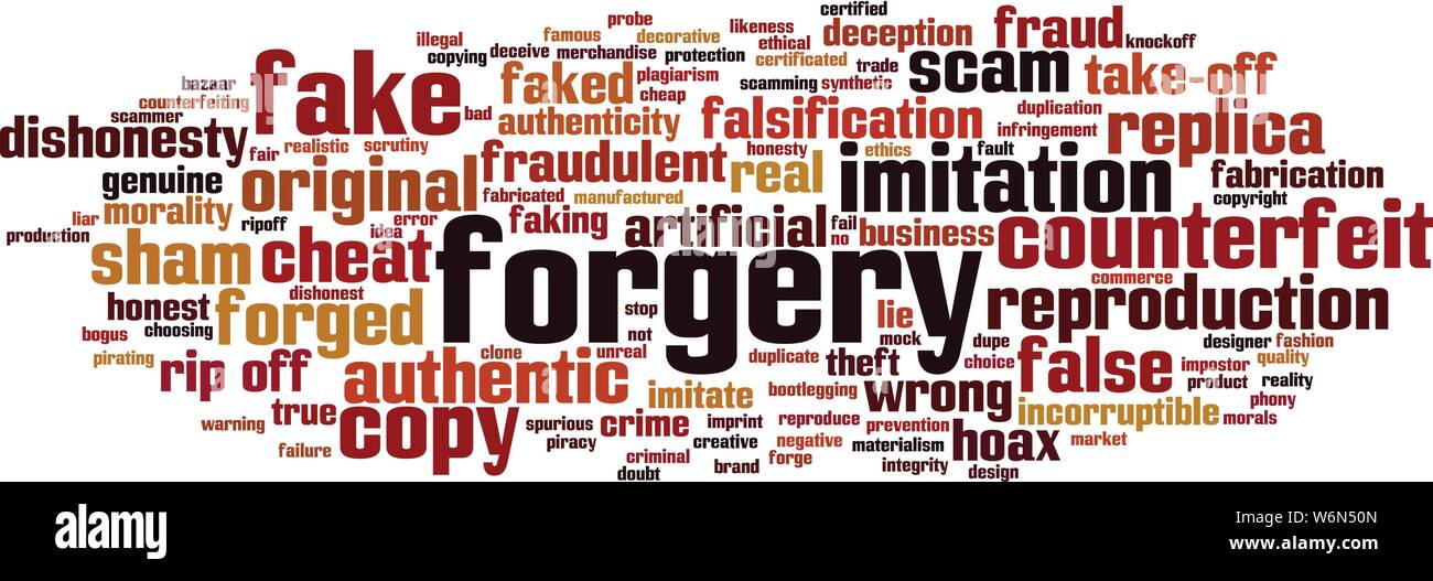 Forgery word cloud concept. Collage made of words about forgery. Vector ...