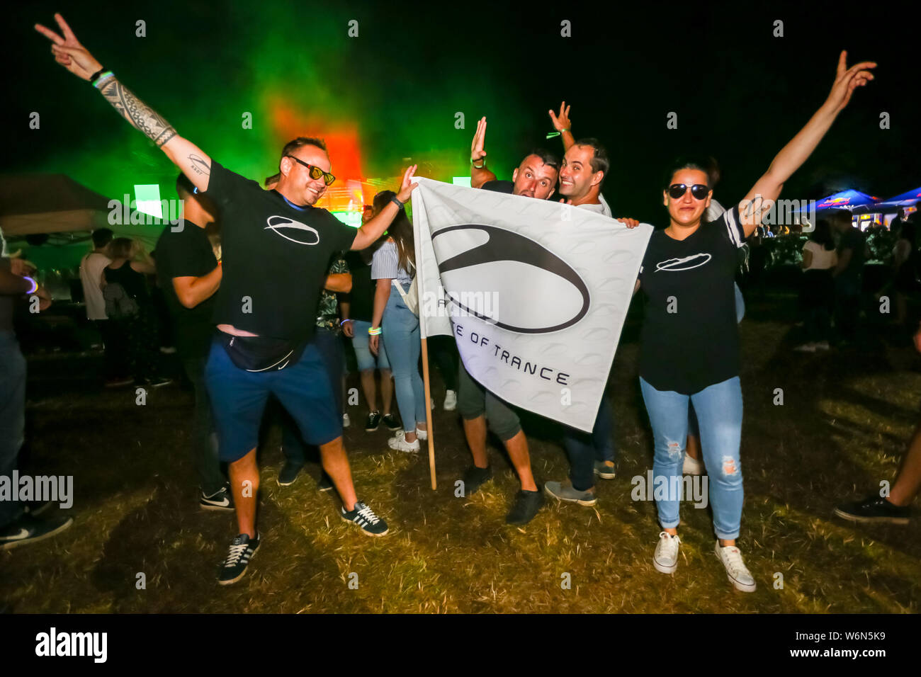 Brezje, Croatia - 20th July, 2019 : Group photo of friends posing with ...