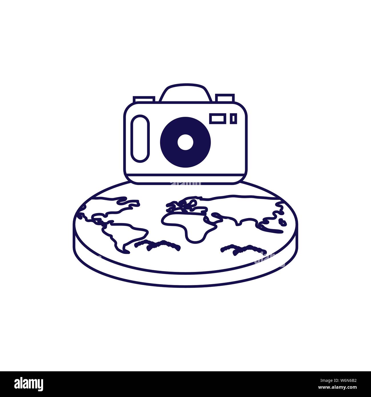 photographic camera in world planet earth vector illustration design ...