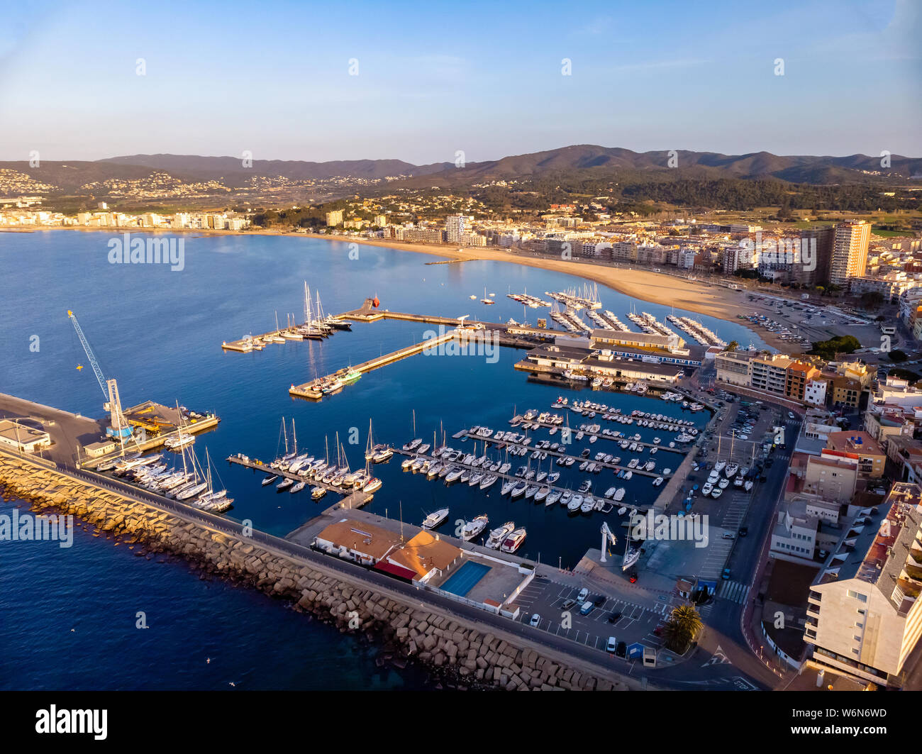 Aerial landscape picture in Costa Brava, harbor town Palamos Stock ...