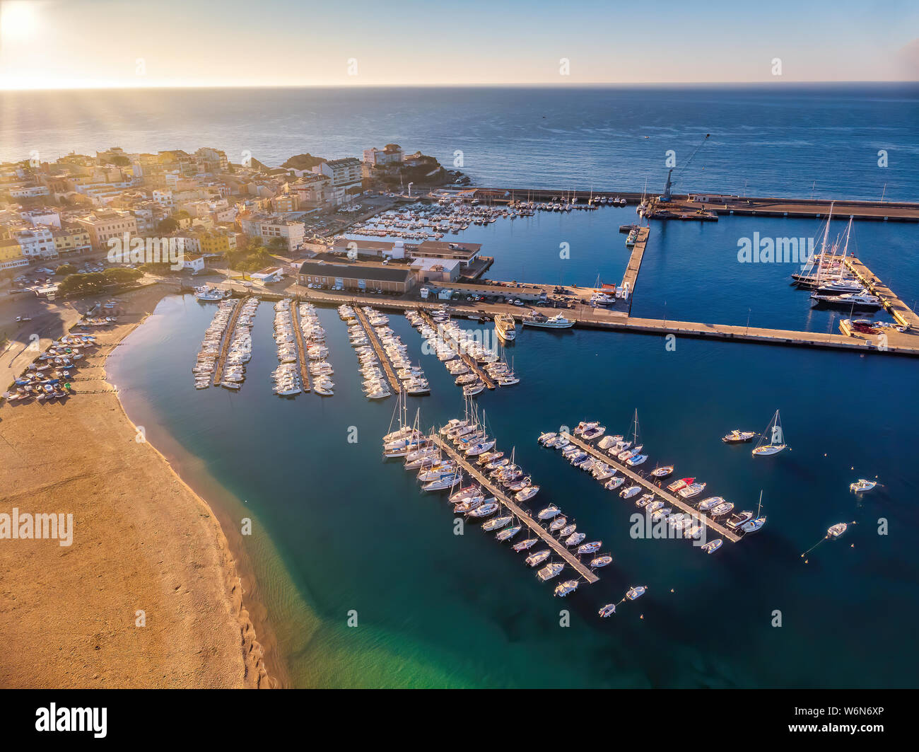 Aerial landscape picture in Costa Brava, harbor town Palamos Stock ...
