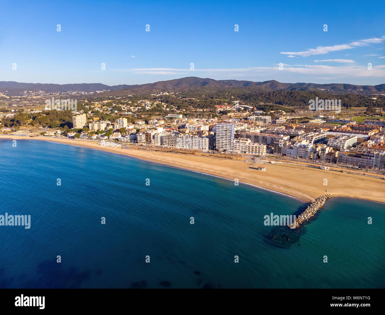 Aerial landscape picture in Costa Brava, harbor town Palamos Stock ...
