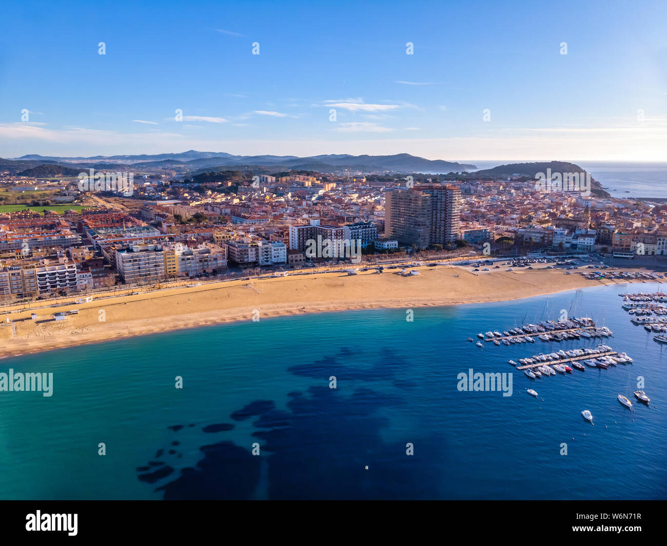 Aerial landscape picture in Costa Brava, harbor town Palamos Stock ...