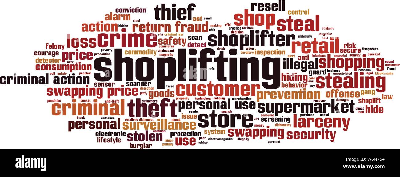 Shoplifting word cloud concept. Collage made of words about shoplifting ...