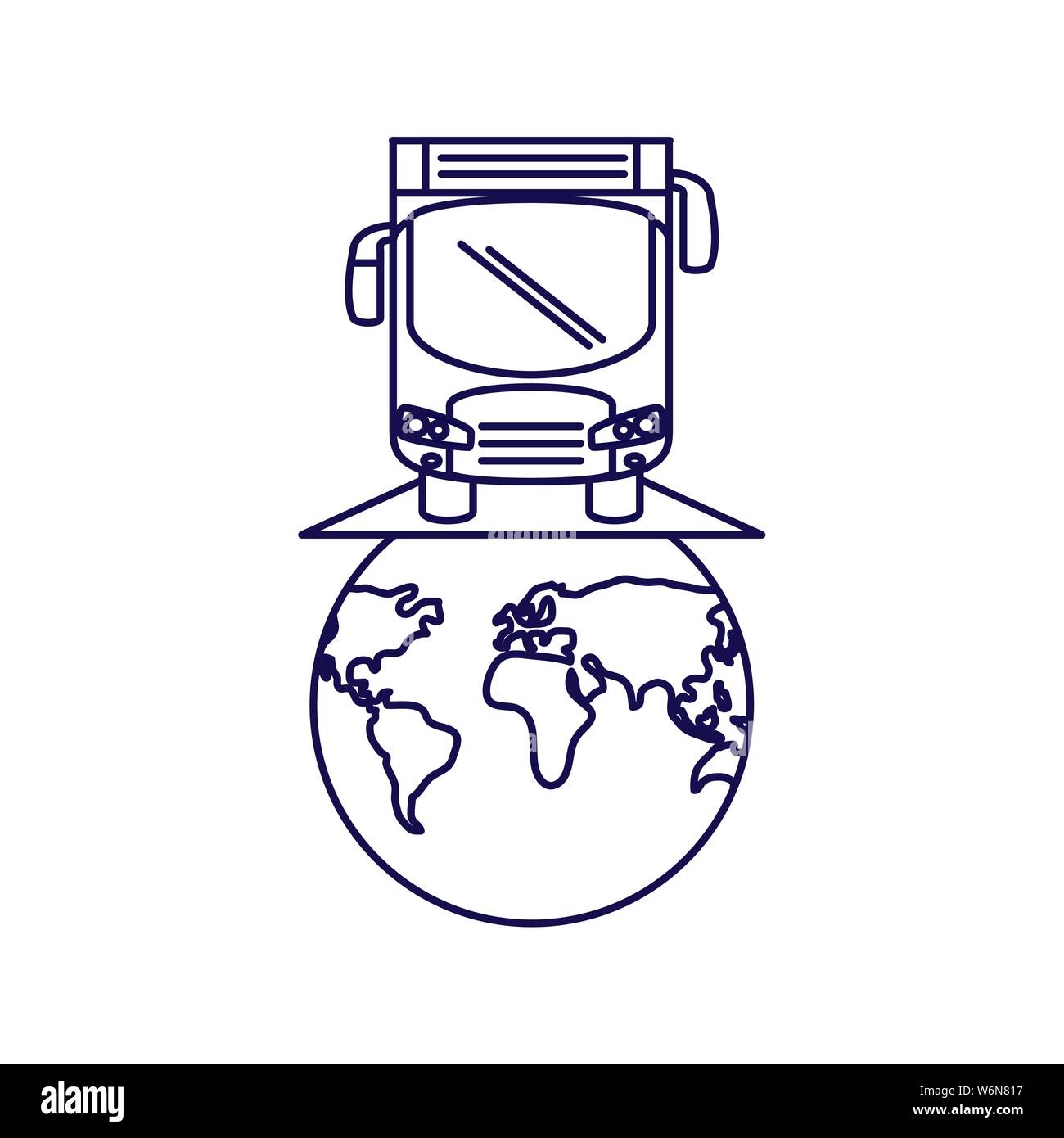 bus transport vehicle with world planet vector illustration design ...