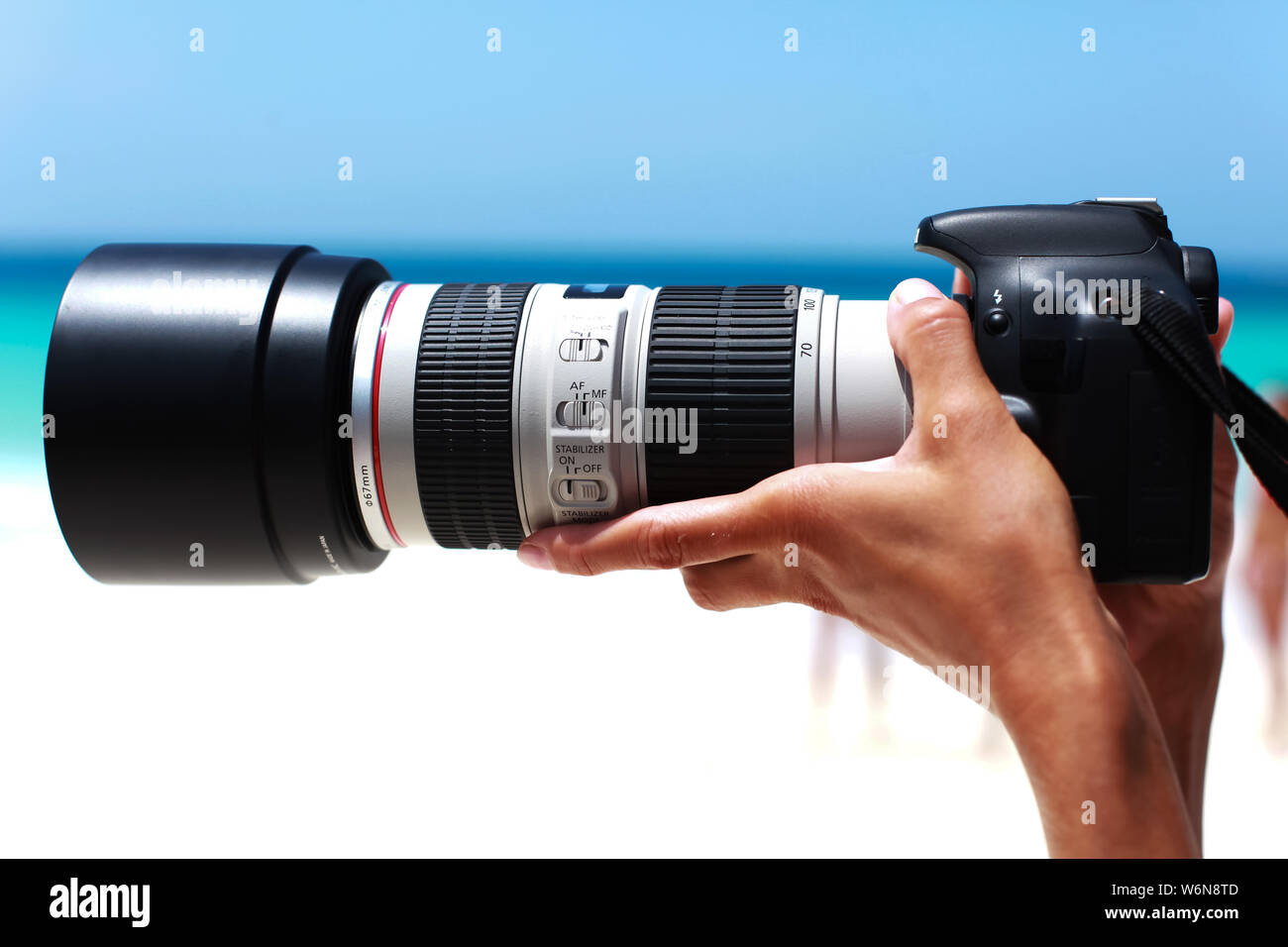 Female photographer camera shooting outdoors hi-res stock photography ...