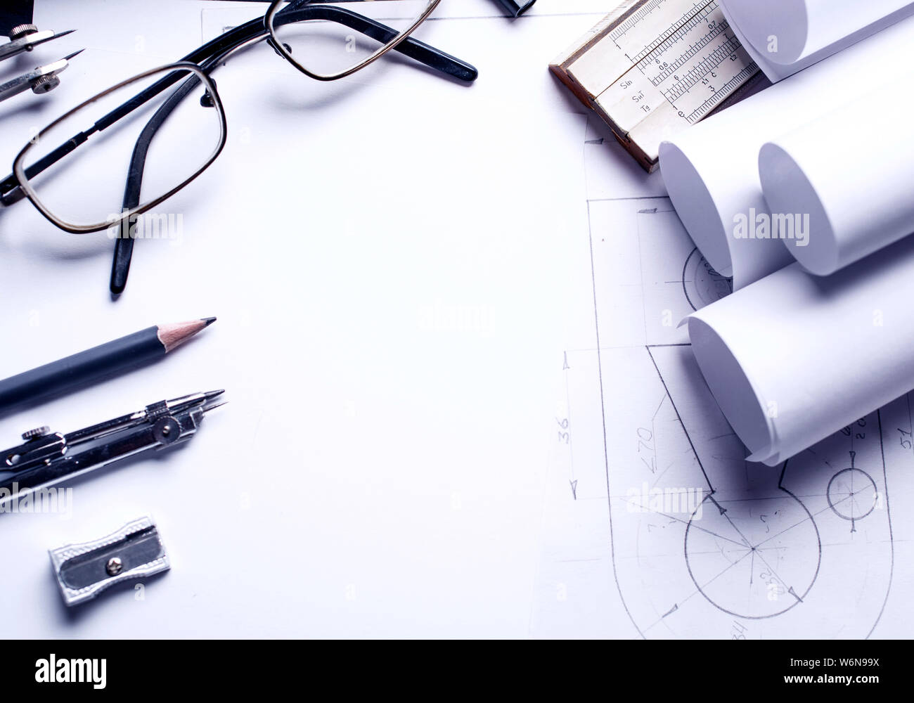 Work with the drawing. Drawing tools or office stationery Stock Photo ...