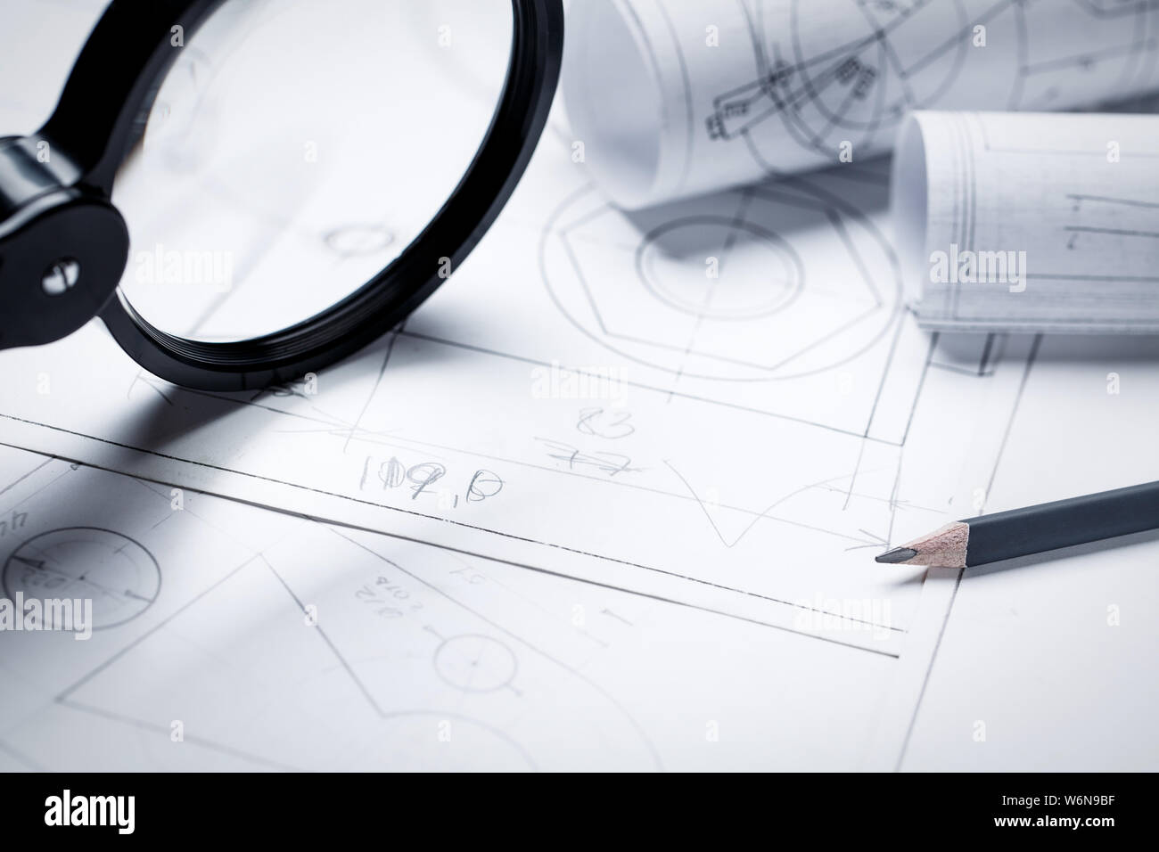 Magnifier for work with small details of the engineering drawing Stock ...