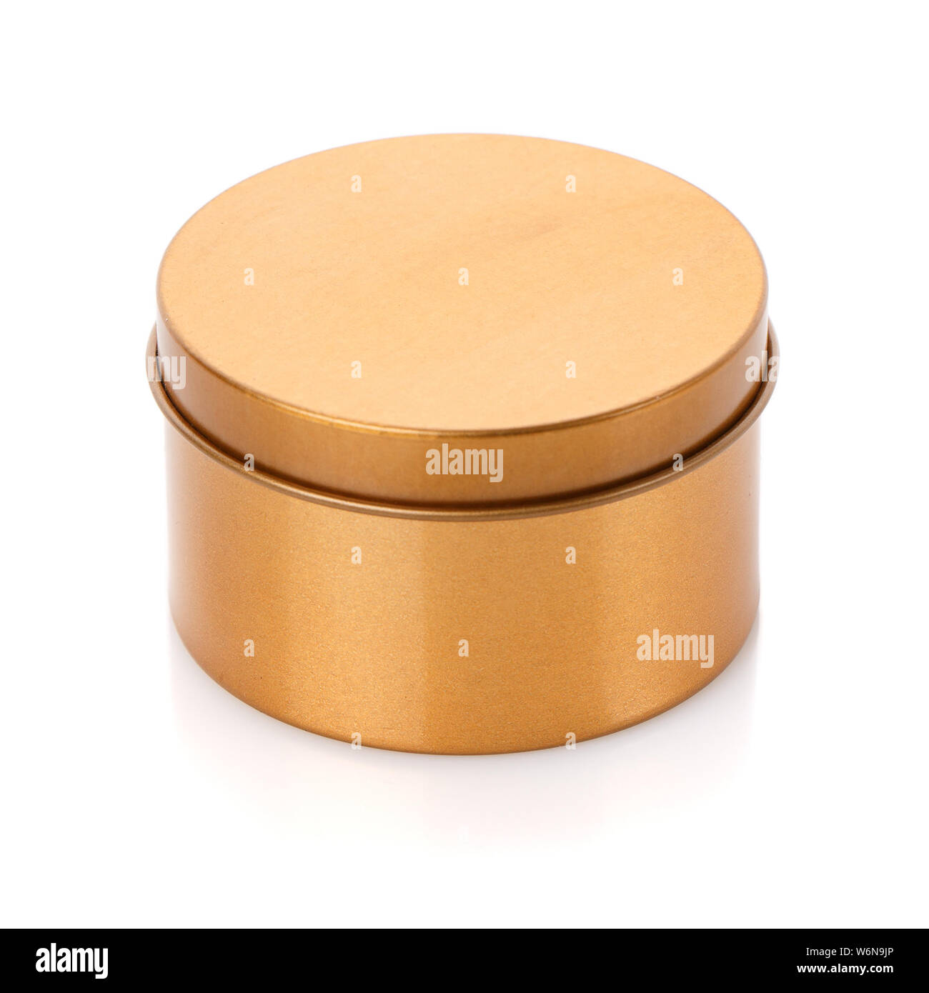 Simple round gold gift box isolated. Top view Stock Photo - Alamy