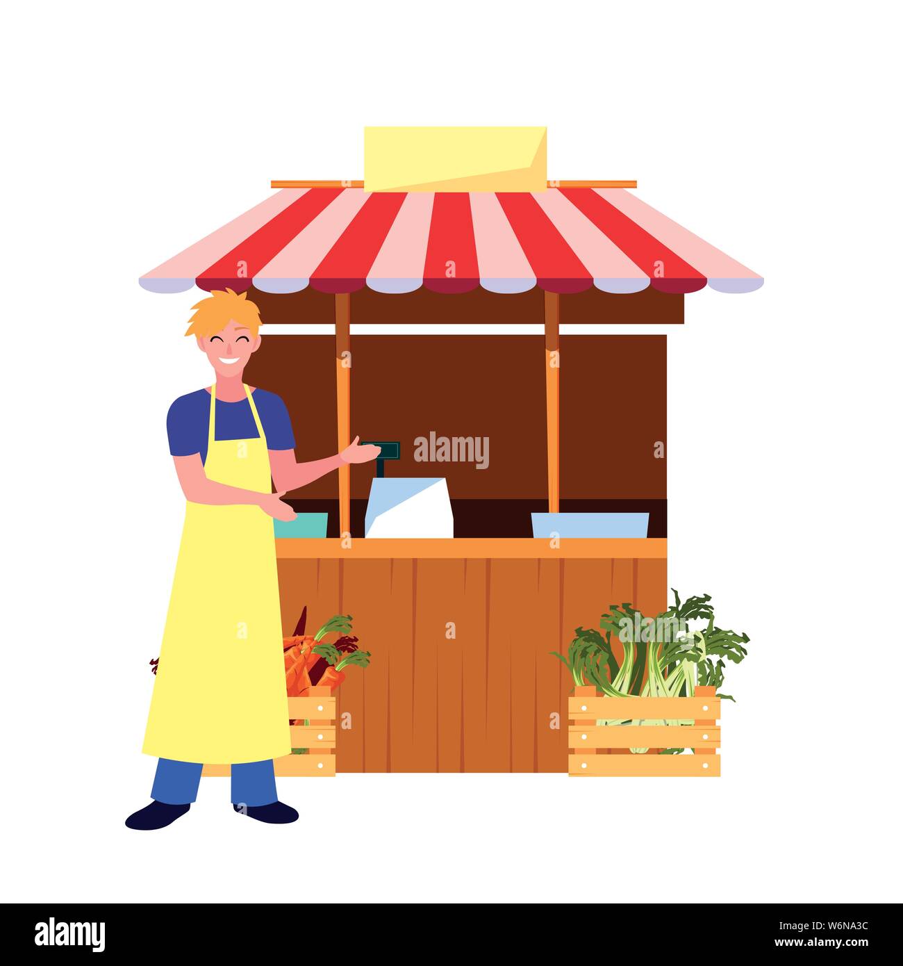 seller man farm products stand vector illustration Stock Vector Image ...
