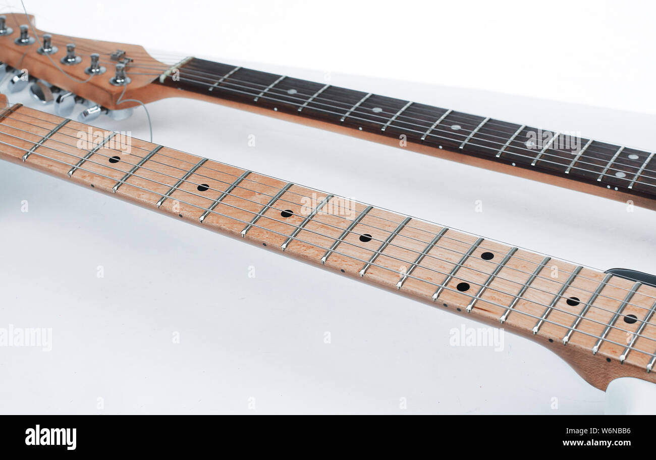 fretboard of an acoustic guitar. isolated on white Stock Photo - Alamy