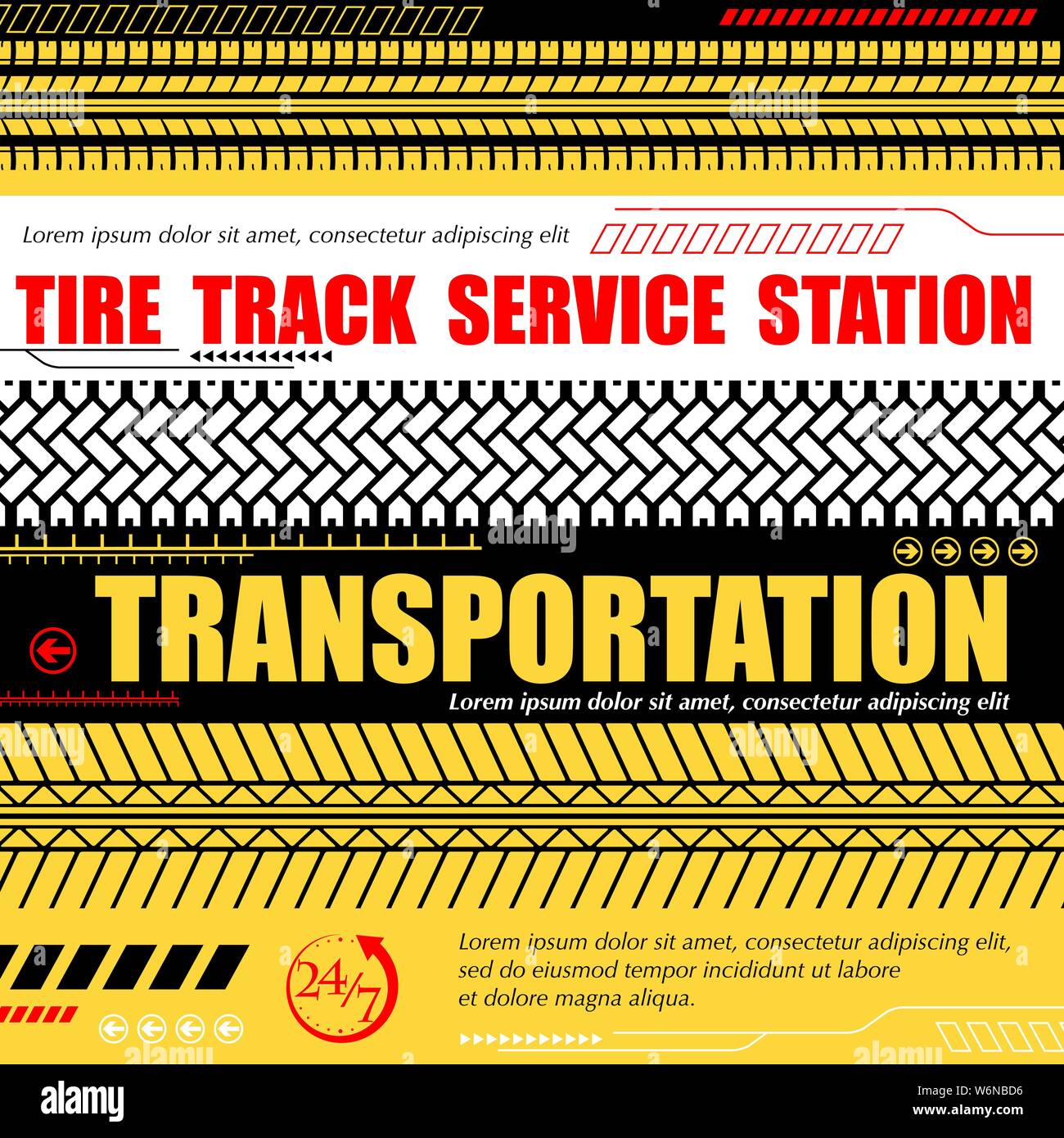 Three color transportation service background with tire tracks Stock ...