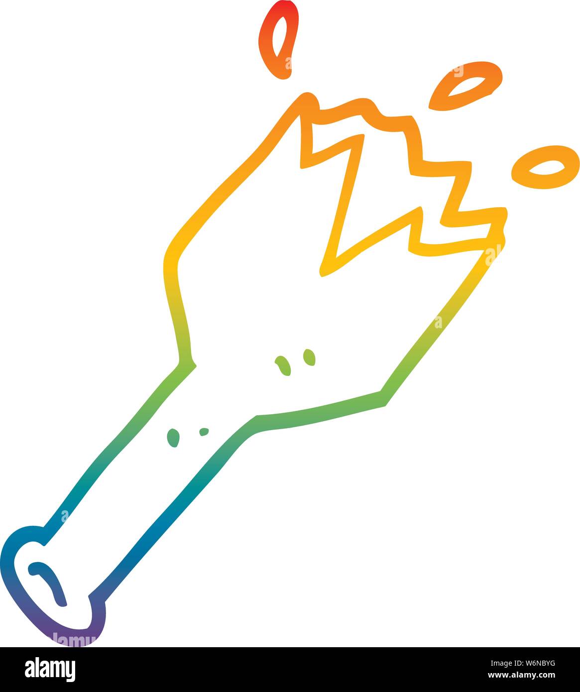 rainbow gradient line drawing of a cartoon smashed glass bottle Stock ...