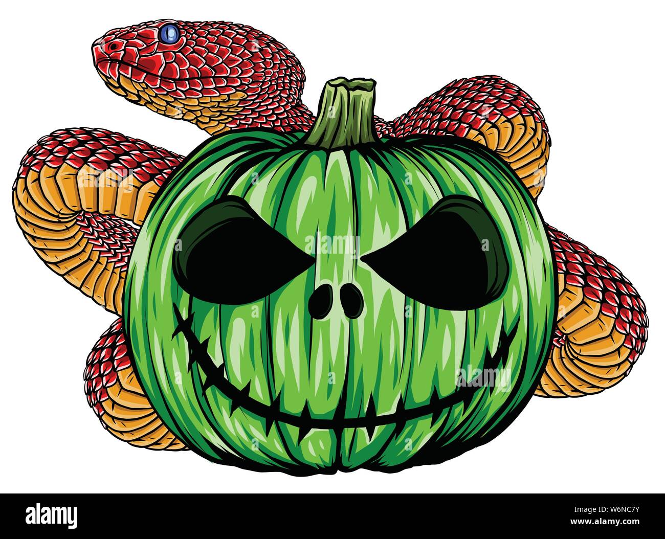 Viper snake. serpent with Halloween pumpkin illustration Stock Vector ...