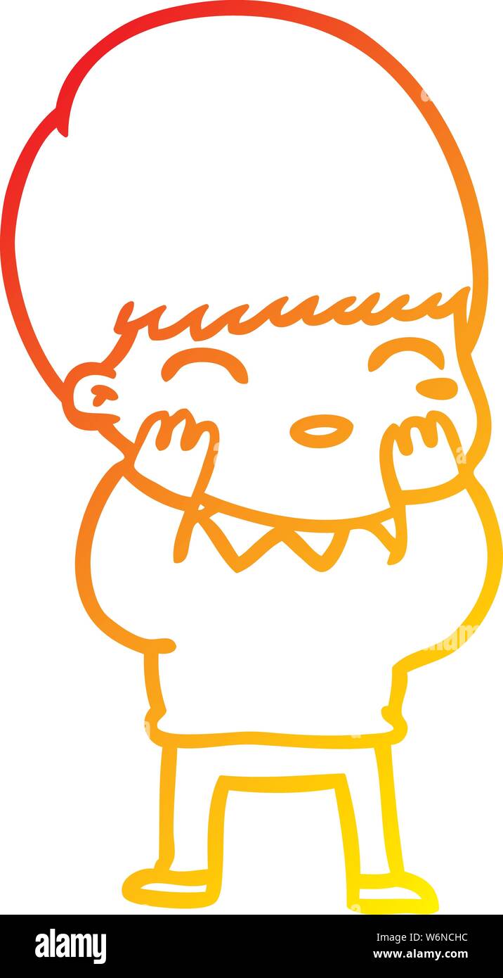 warm gradient line drawing of a happy cartoon boy Stock Vector Image ...