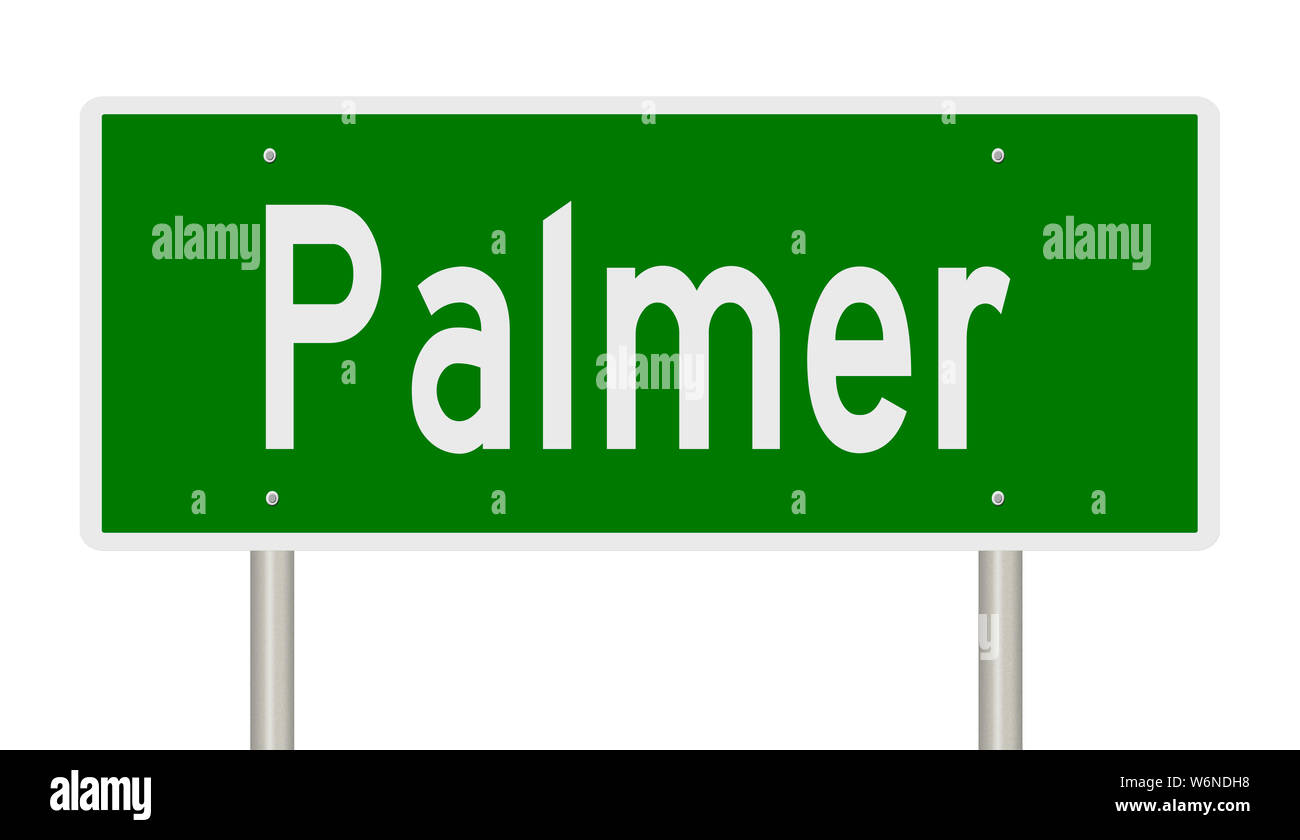 Rendering of a green highway sign for Palmer Alaska Stock Photo - Alamy
